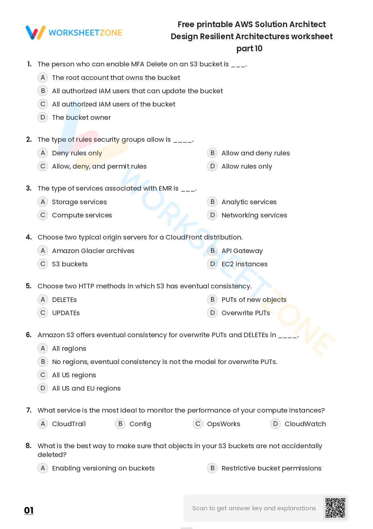 Free Printable AWS Solution Architect Design Resilient Architectures ...