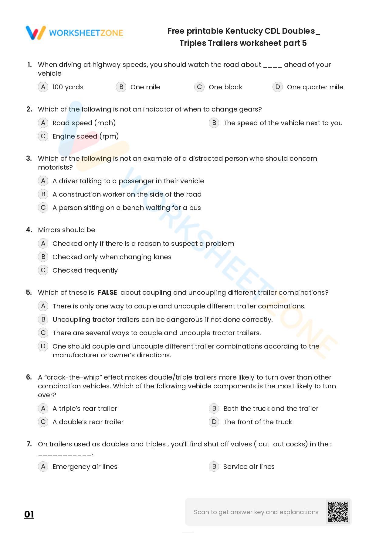 Free printable Kentucky CDL Doubles/ Triples Trailers worksheet part 5 ...