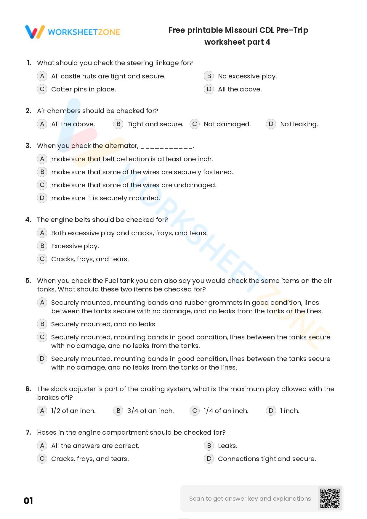 Free Printable Missouri CDL Pre-Trip Worksheet Part 4