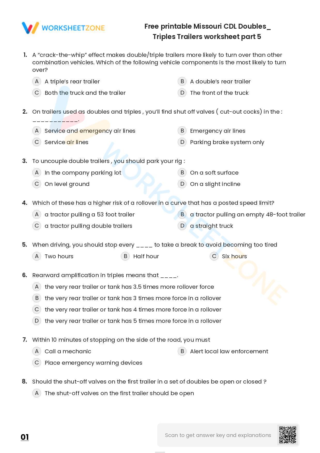 Free Printable Missouri CDL Doubles/ Triples Trailers Worksheet Part 5