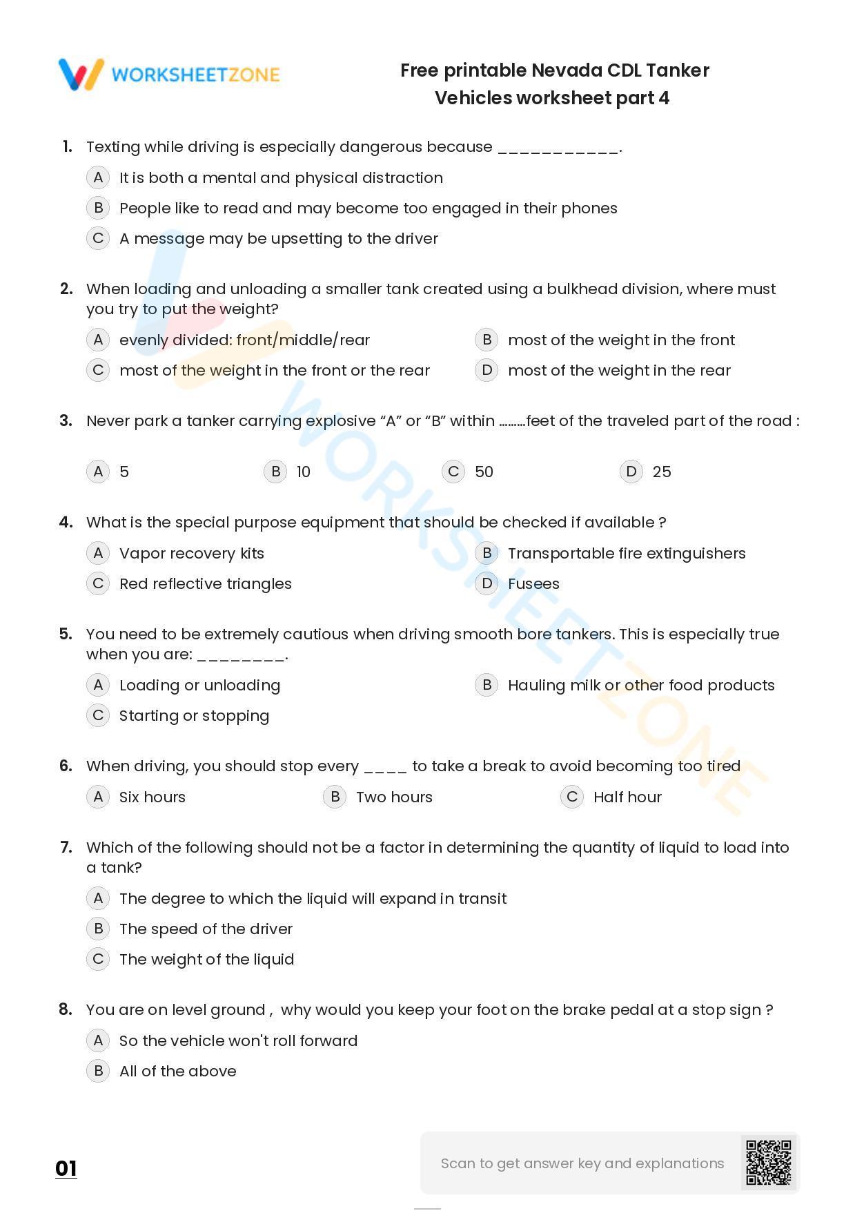 Free Printable Nevada CDL Tanker Vehicles Worksheet Part 4