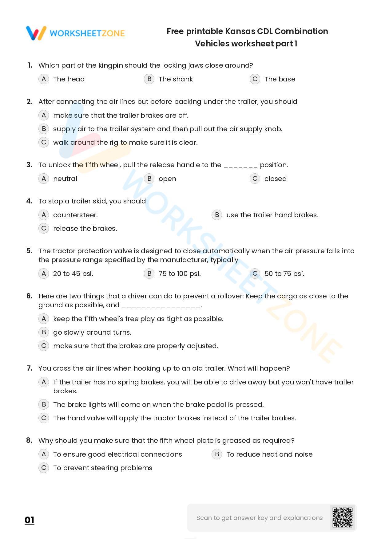 Free printable Kansas CDL Combination Vehicles worksheet part 4 ...