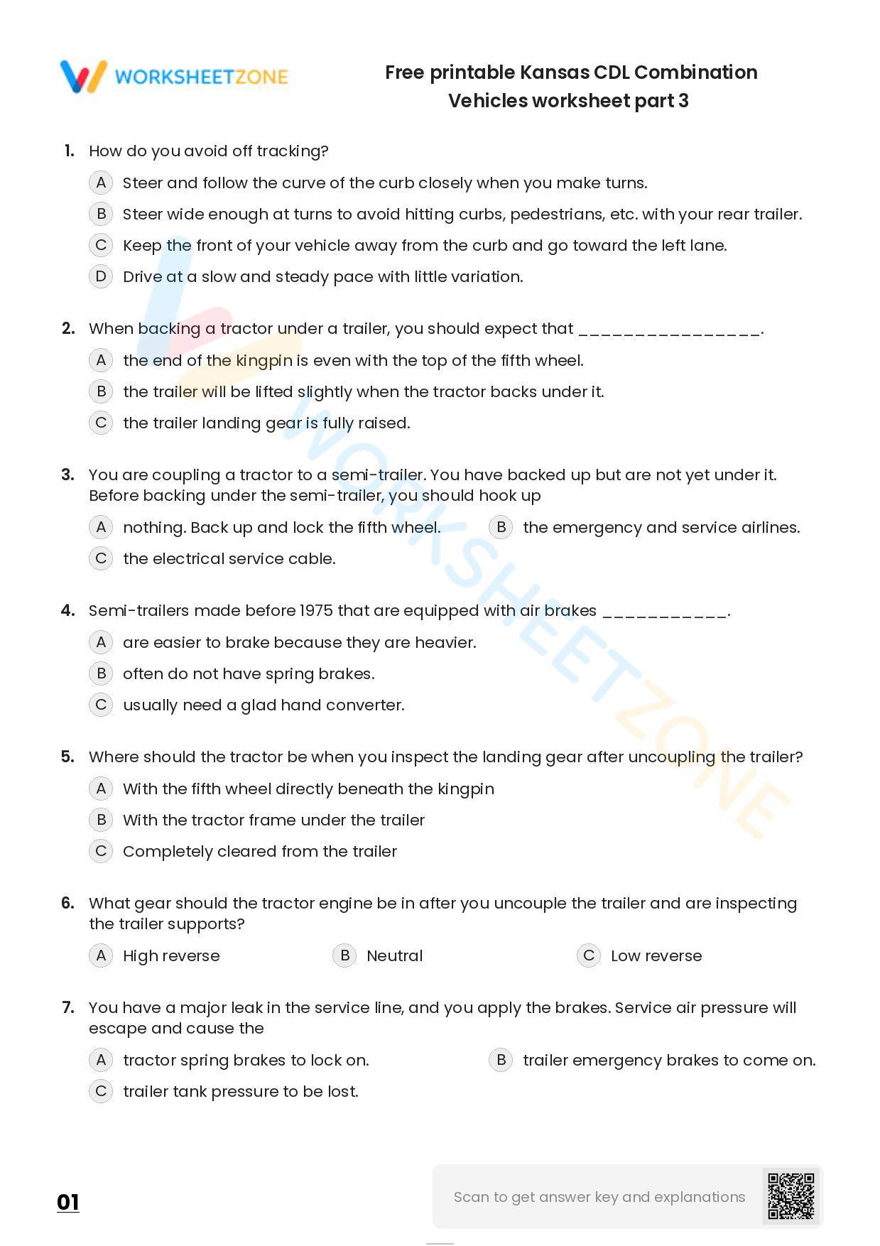 Free printable Kansas CDL Combination Vehicles worksheet part 4 ...