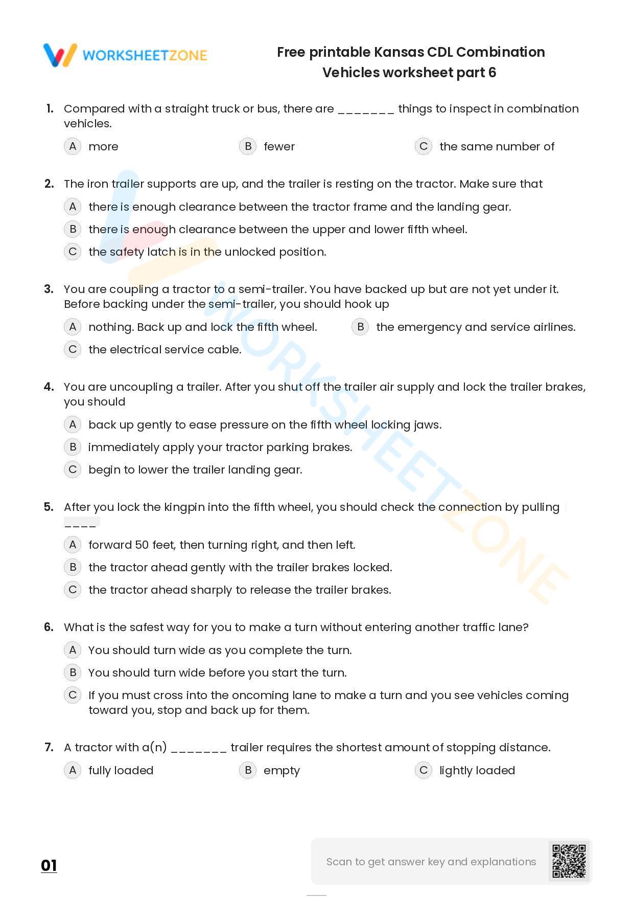 Free printable Kansas CDL Combination Vehicles worksheet part 4 ...