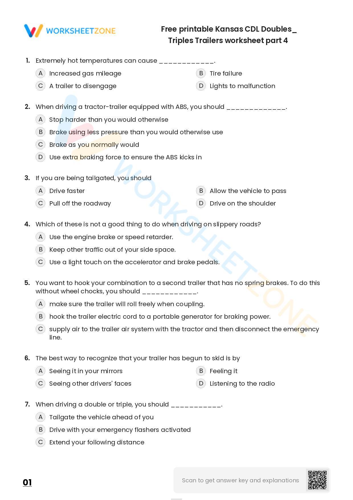 Free Printable Kansas CDL Doubles/ Triples Trailers Worksheet Part 4