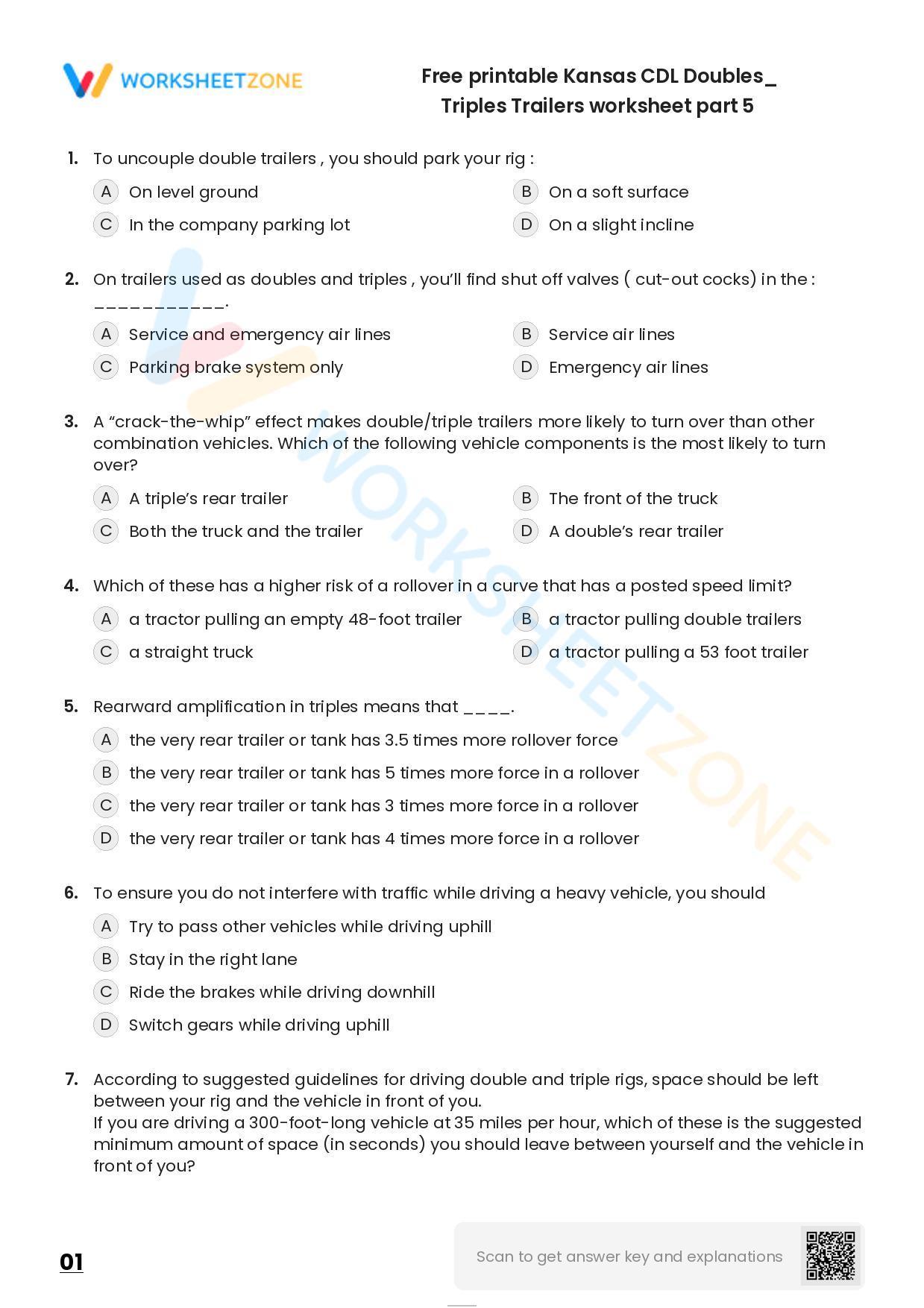 Free Printable Kansas CDL Doubles/ Triples Trailers Worksheet Part 5
