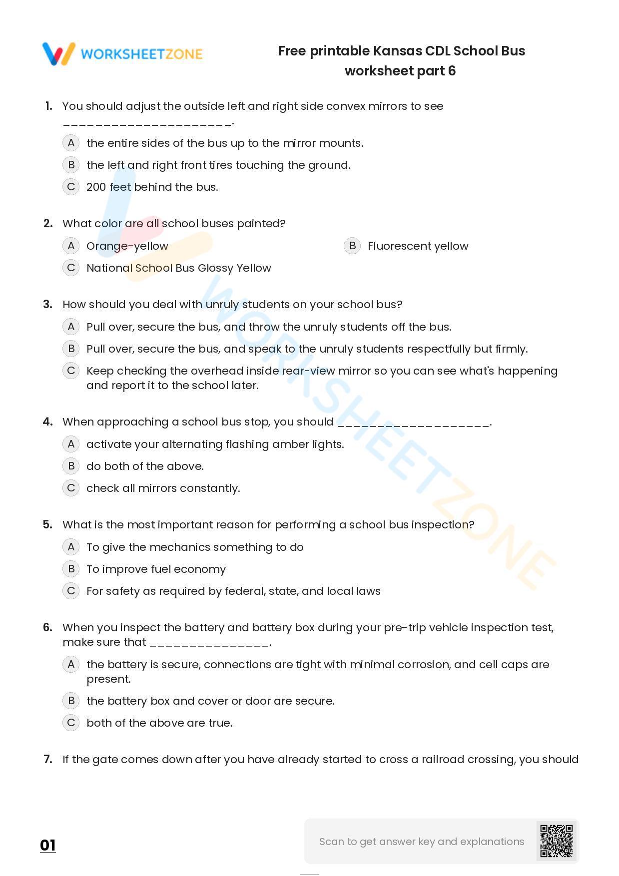 Free Printable Kansas CDL School Bus Worksheet Part 6