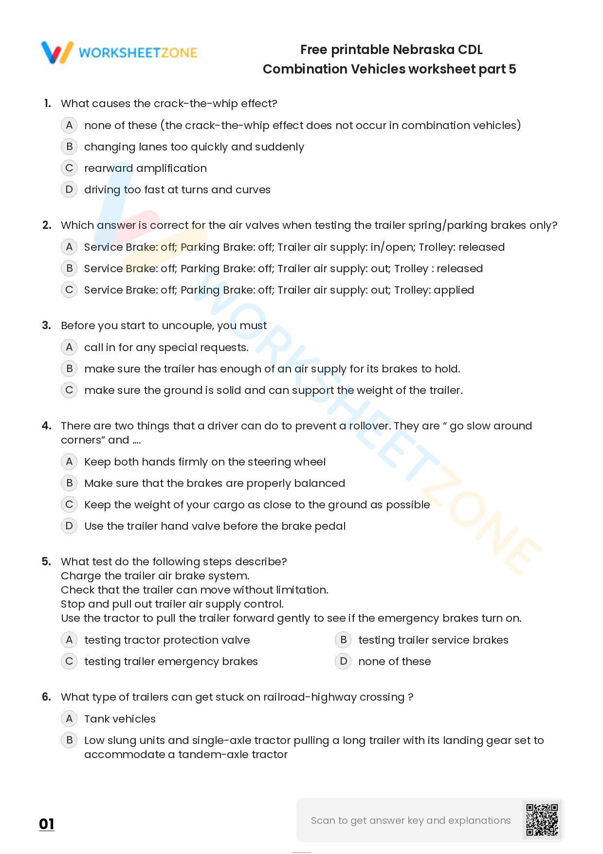 Free printable Nebraska CDL Combination Vehicles worksheet part 1 ...