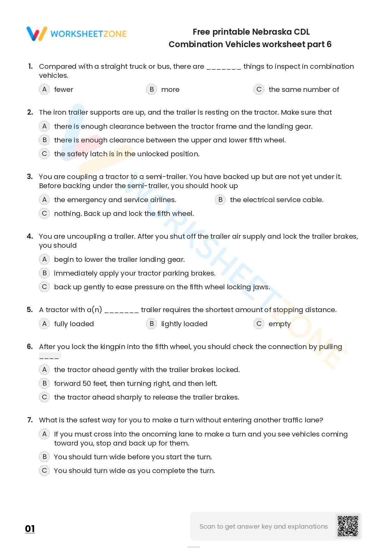 Free printable Nebraska CDL Combination Vehicles worksheet part 4 ...