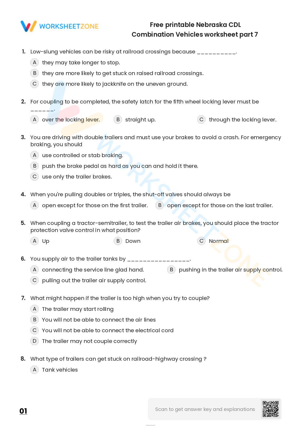 Free printable Nebraska CDL Combination Vehicles worksheet part 1 ...