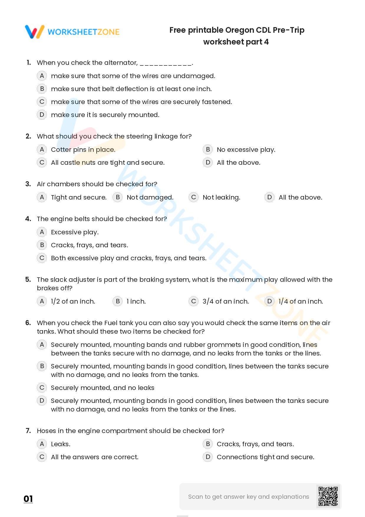 Free Printable Oregon CDL Pre-Trip Worksheet Part 4