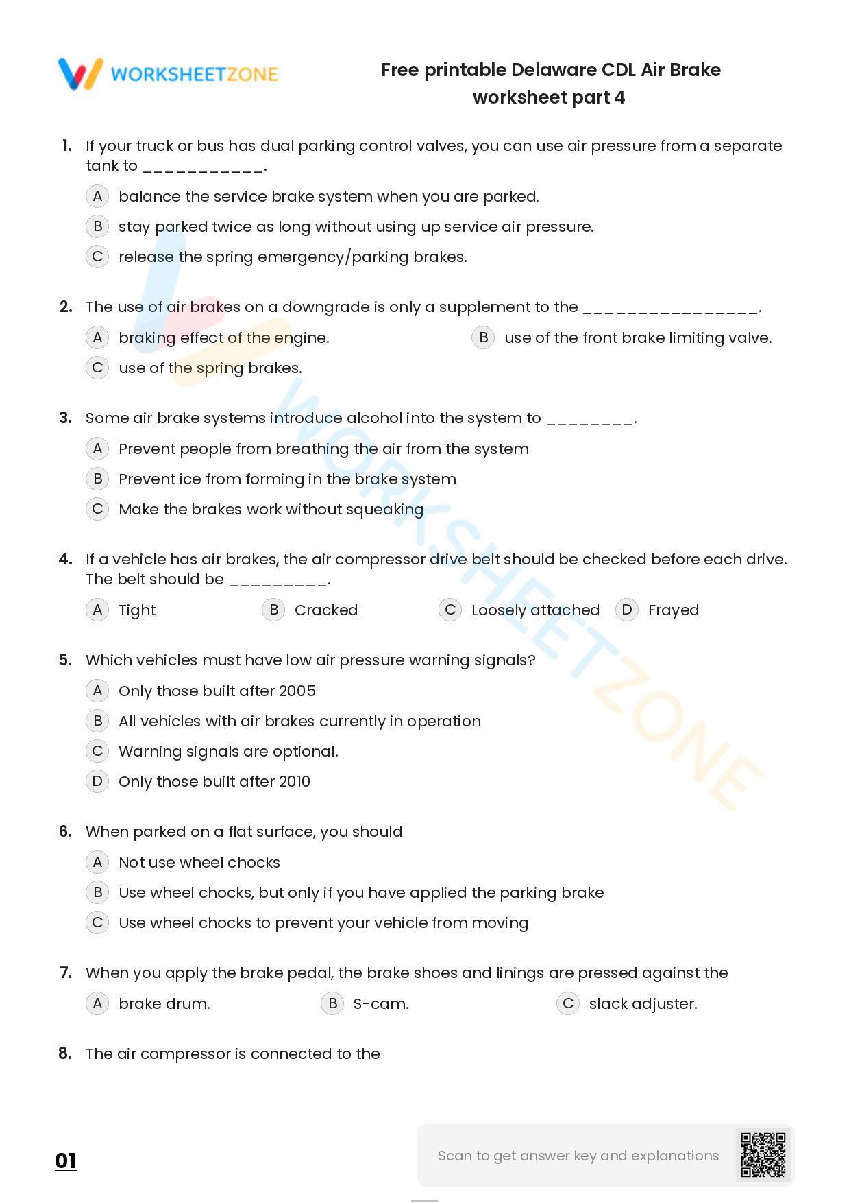 Free Printable Delaware CDL Air Brake Worksheet Part 4