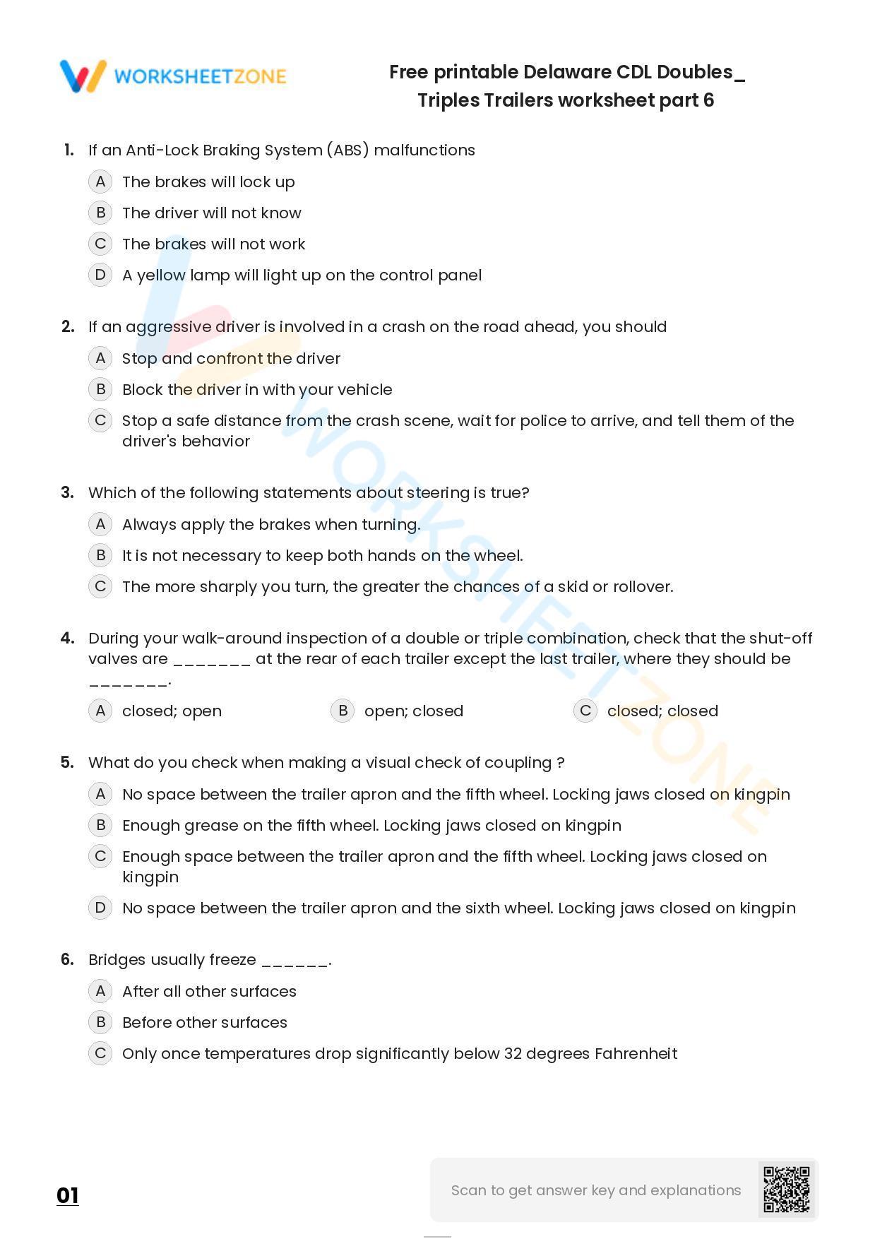 Free Printable Delaware CDL Doubles/ Triples Trailers Worksheet Part 6