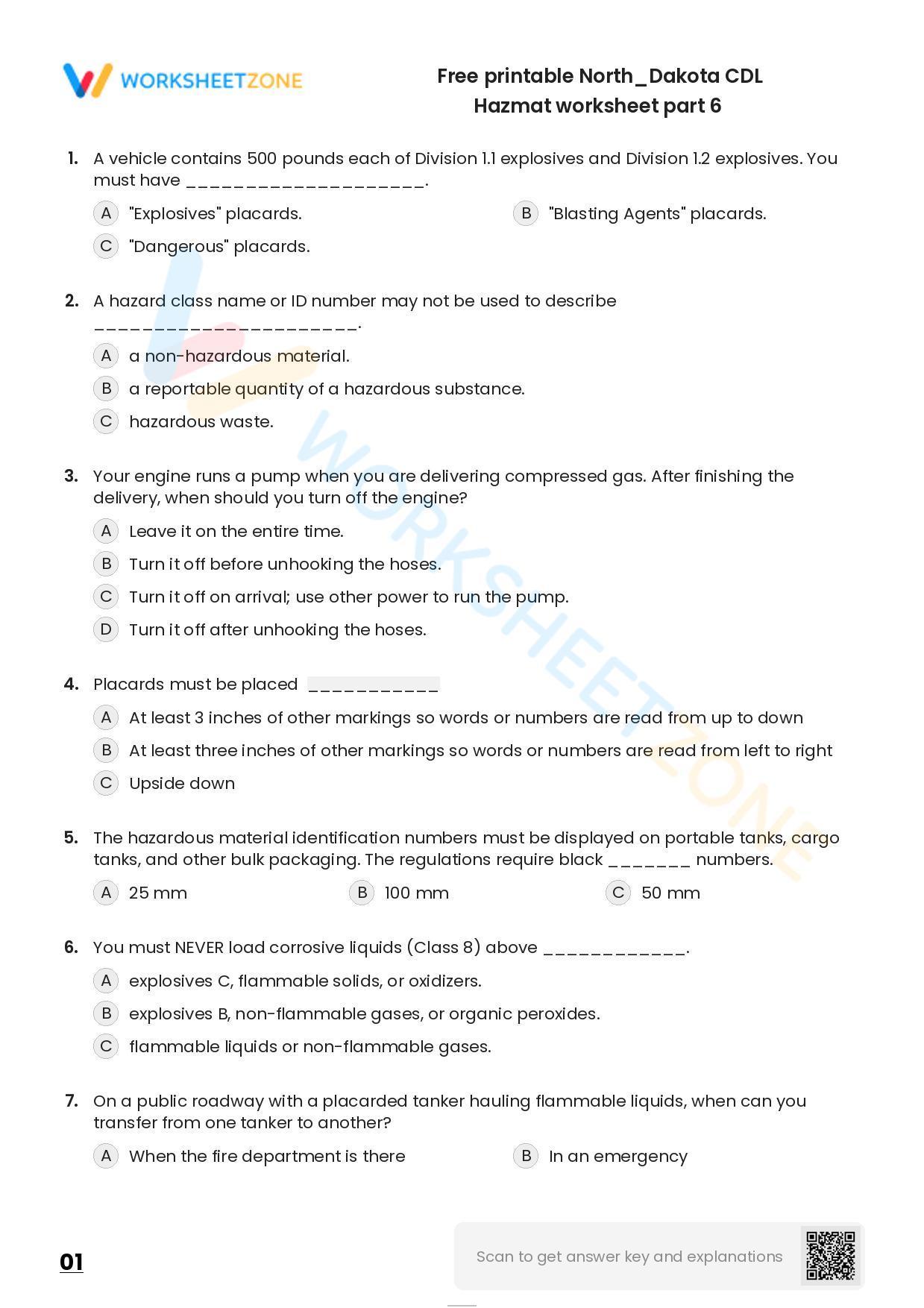 Free Printable North/Dakota CDL Hazmat Worksheet Part 6