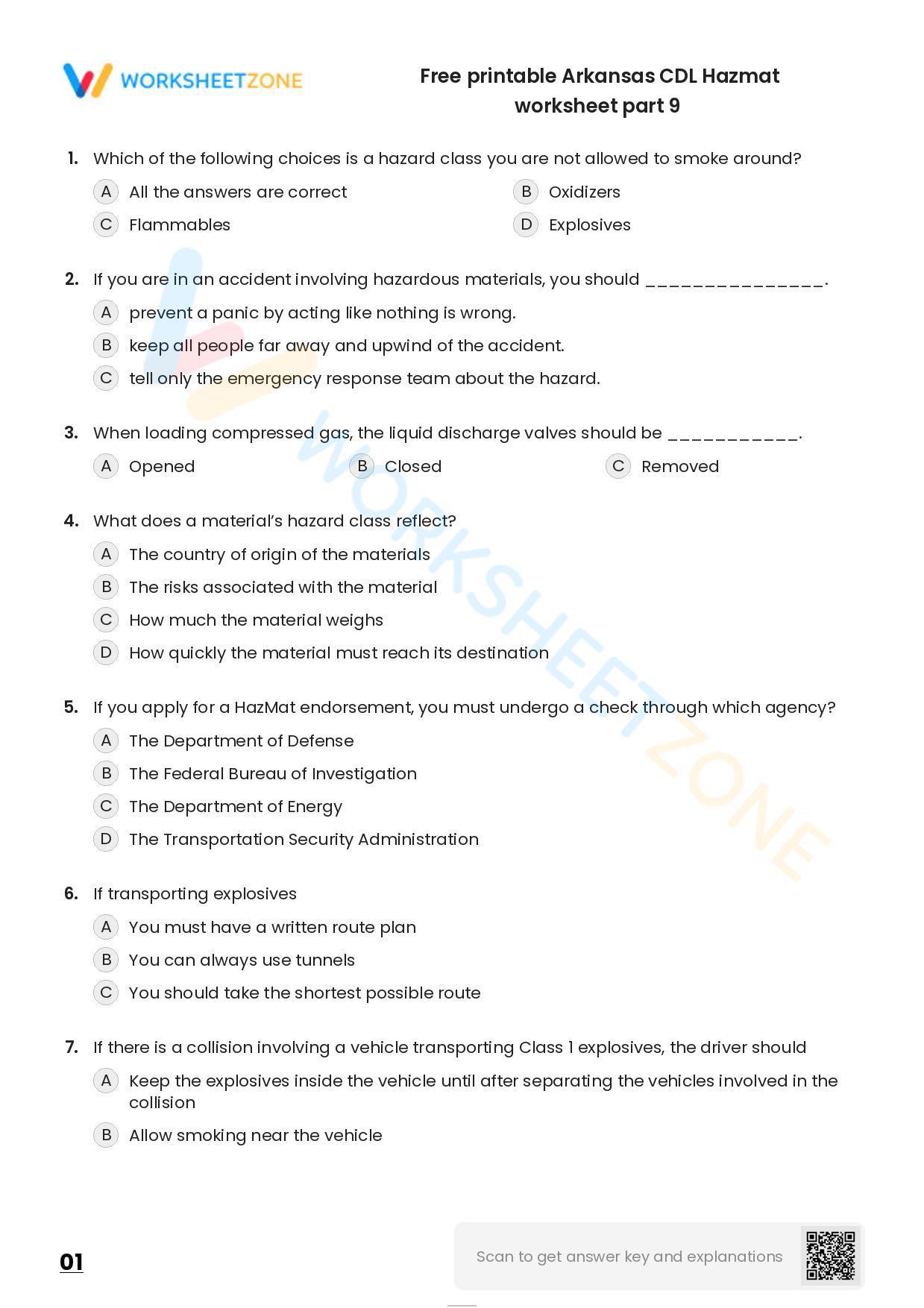 Free Printable Arkansas CDL Hazmat Worksheet Part 9