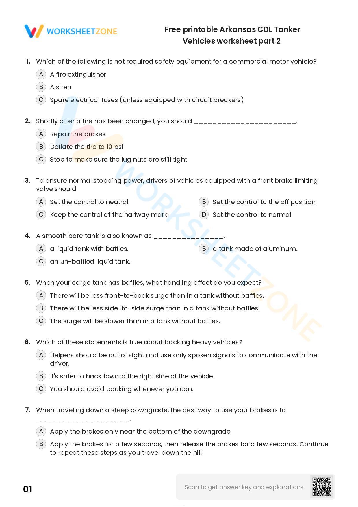 Free Printable Arkansas CDL Tanker Vehicles Worksheet Part 2