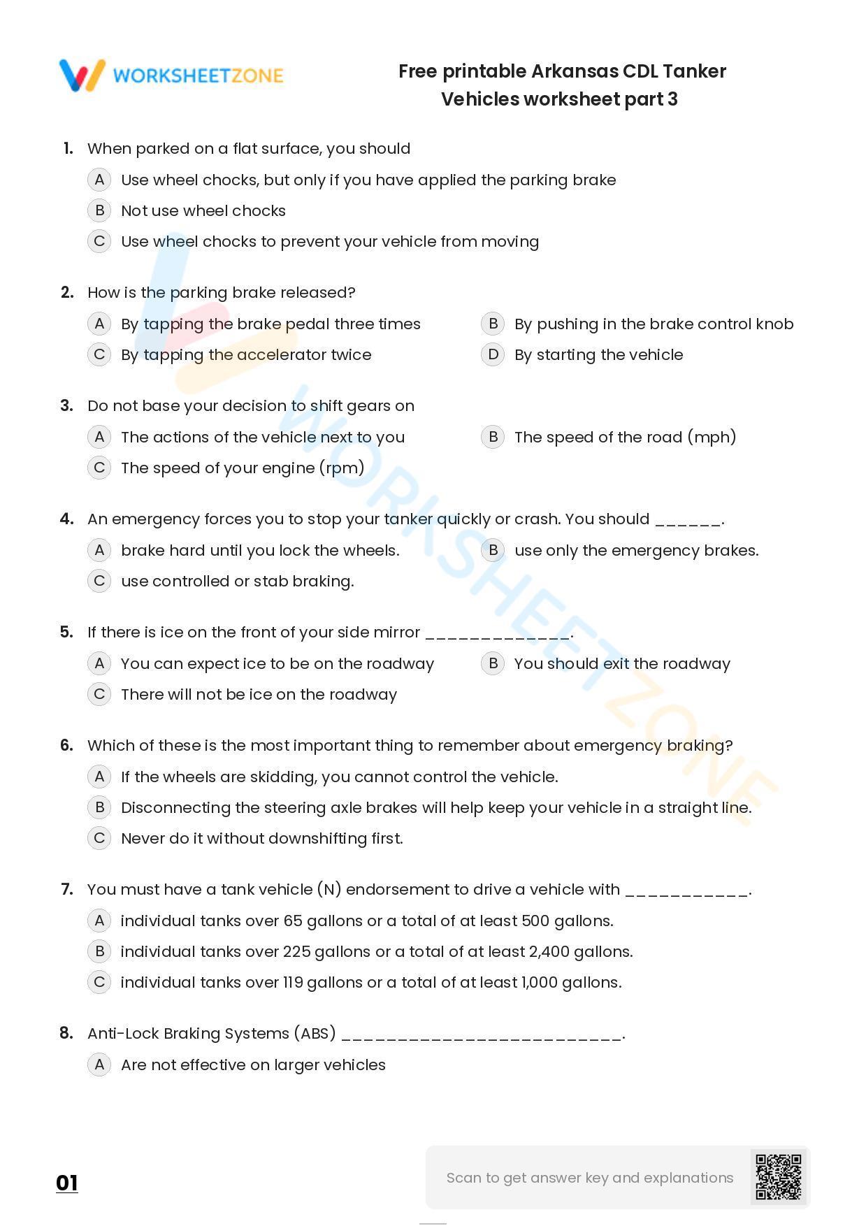 Free printable Arkansas CDL Tanker Vehicles worksheet part 2 ...