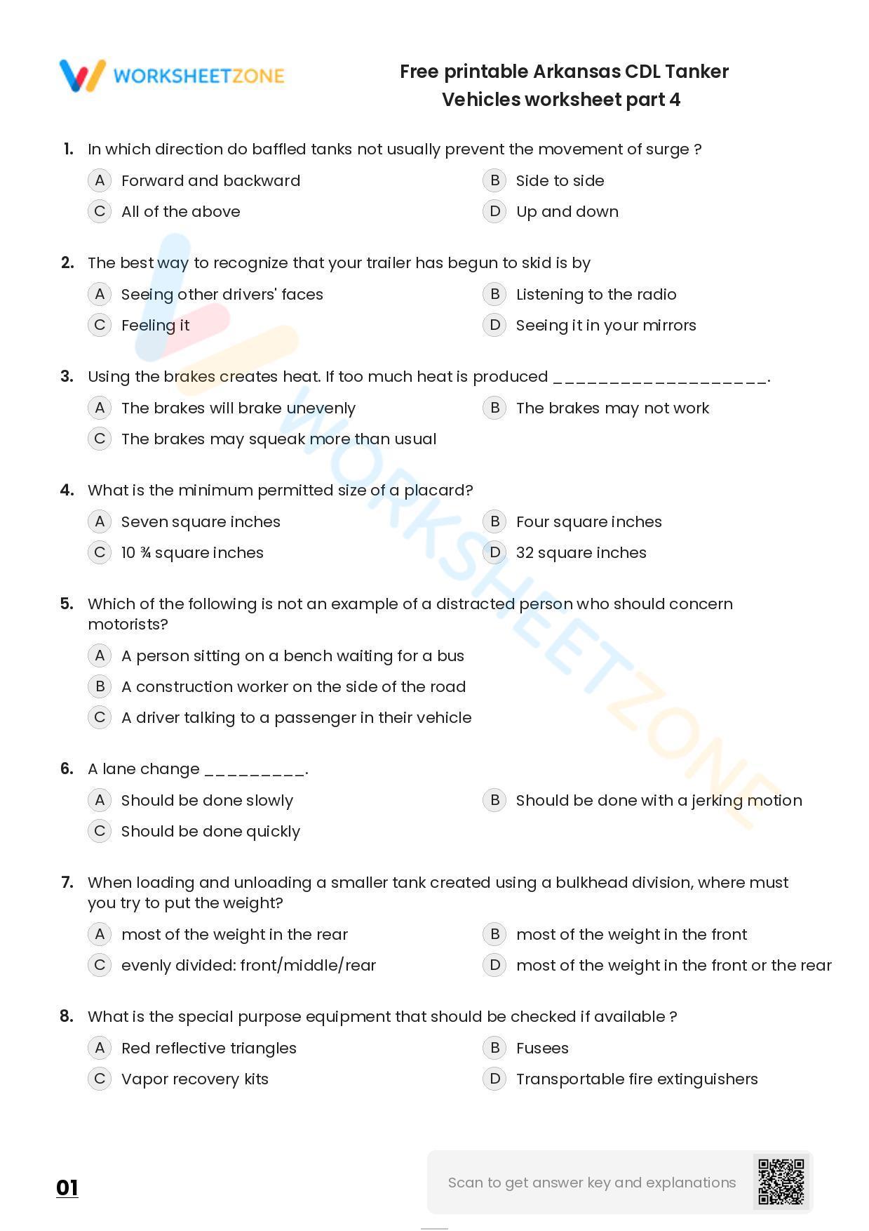 Free printable Arkansas CDL Tanker Vehicles worksheet part 2 ...