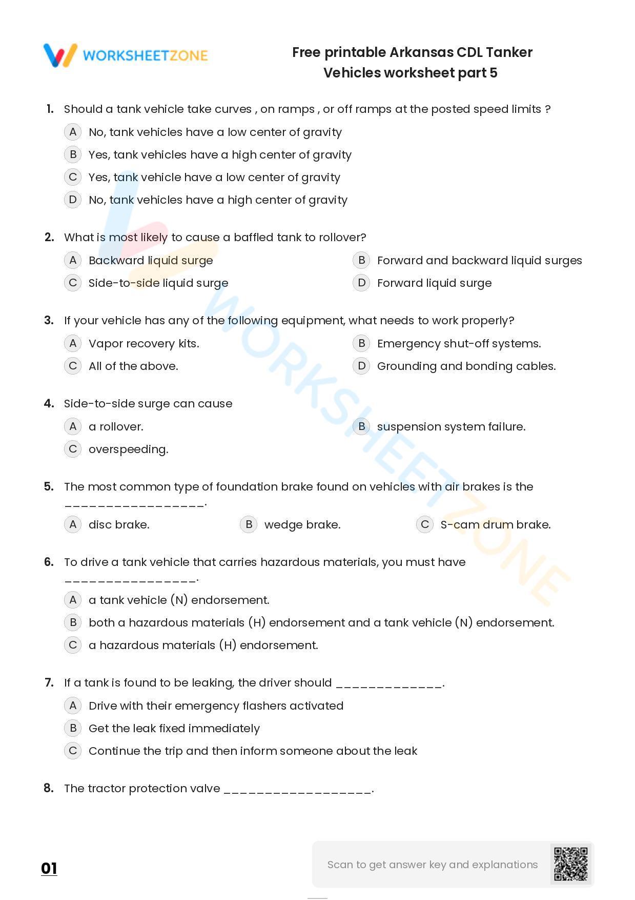 Free printable Arkansas CDL Tanker Vehicles worksheet part 2 ...
