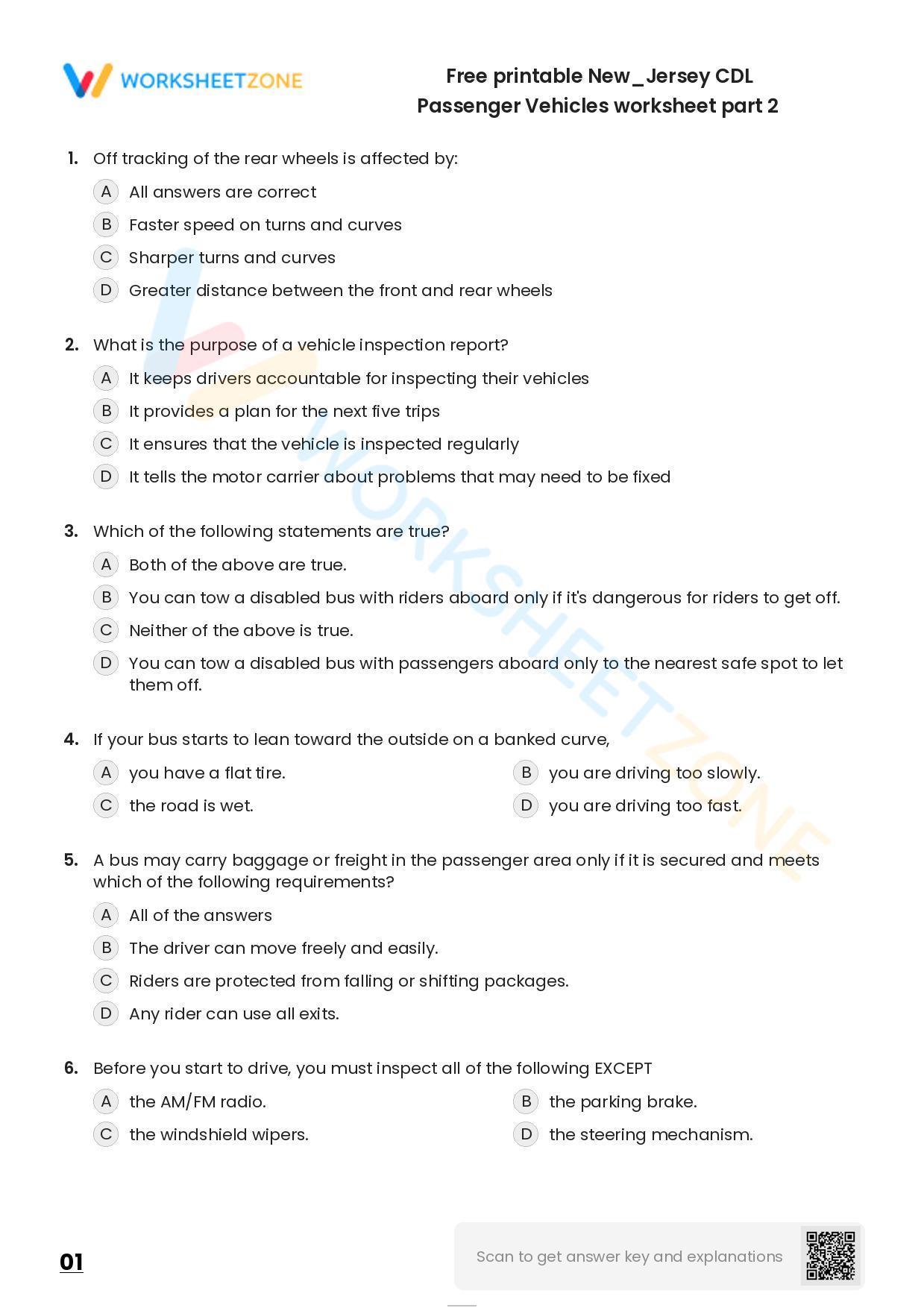 Free Printable New/Jersey CDL Passenger Vehicles Worksheet Part 2