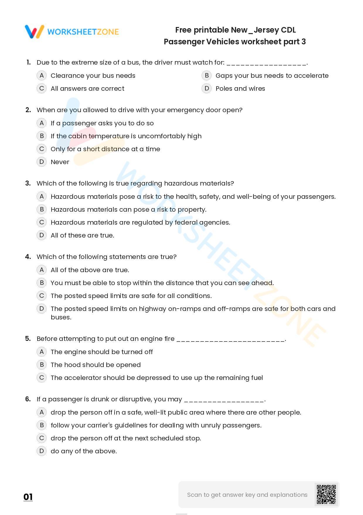 Free printable New/Jersey CDL Passenger Vehicles worksheet part 1 ...