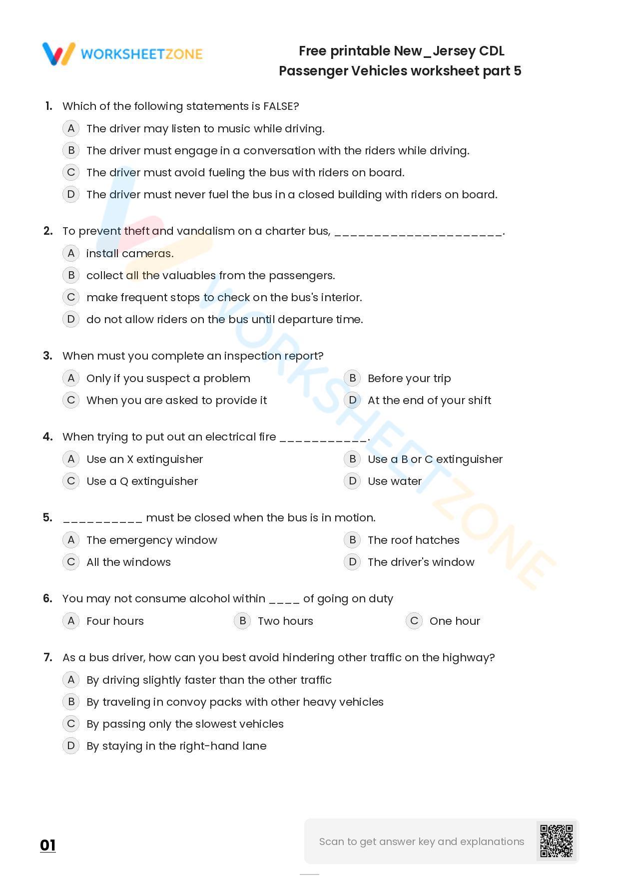 Free Printable New/Jersey CDL Passenger Vehicles Worksheet Part 5