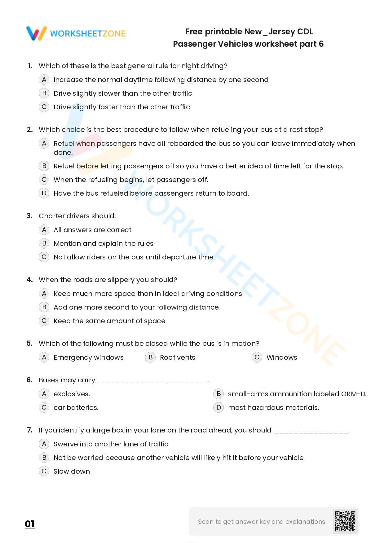 Free Printable New/Jersey CDL Passenger Vehicles Worksheet Part 6