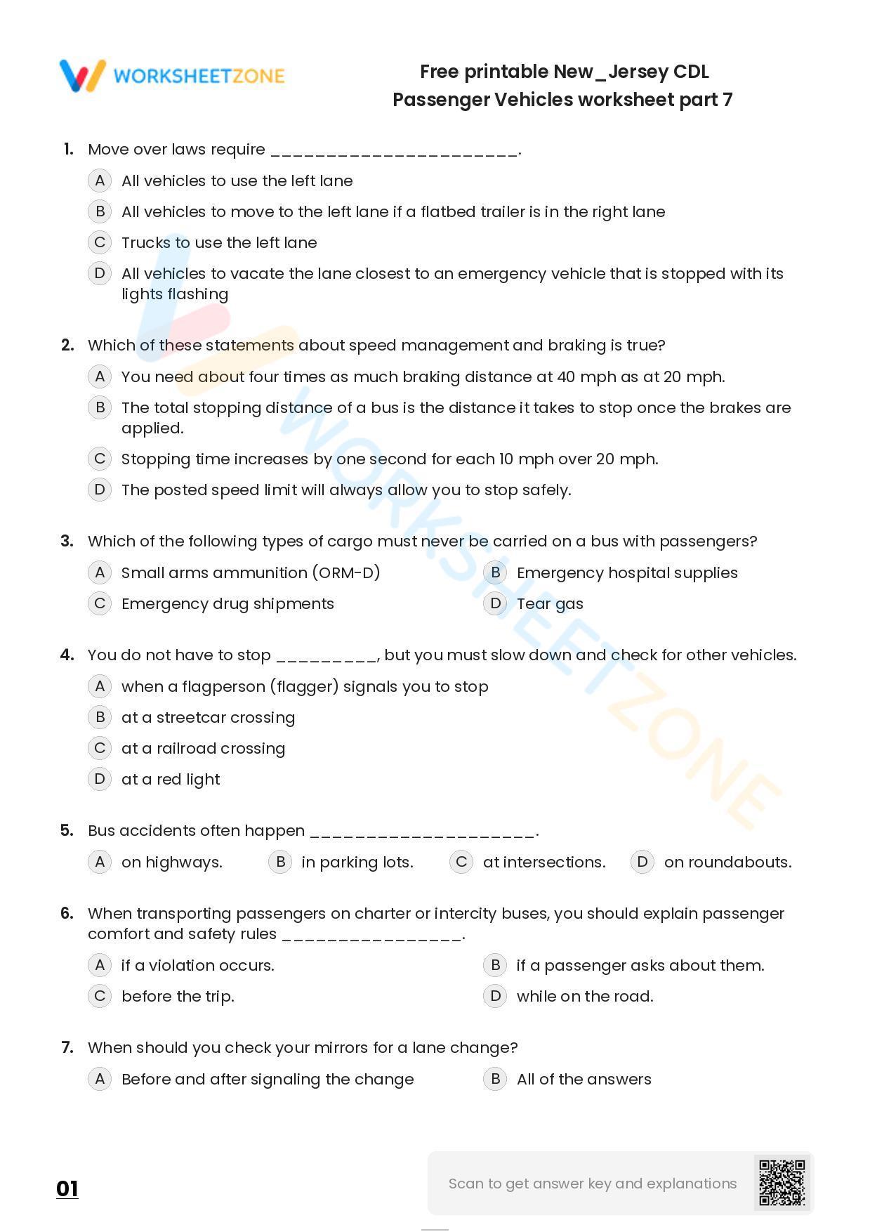 Free Printable New/Jersey CDL Passenger Vehicles Worksheet Part 7