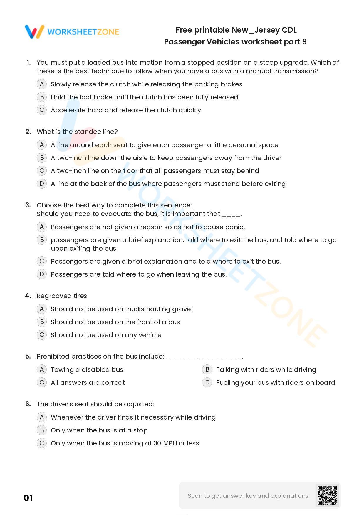 Free Printable New/Jersey CDL Passenger Vehicles Worksheet Part 9