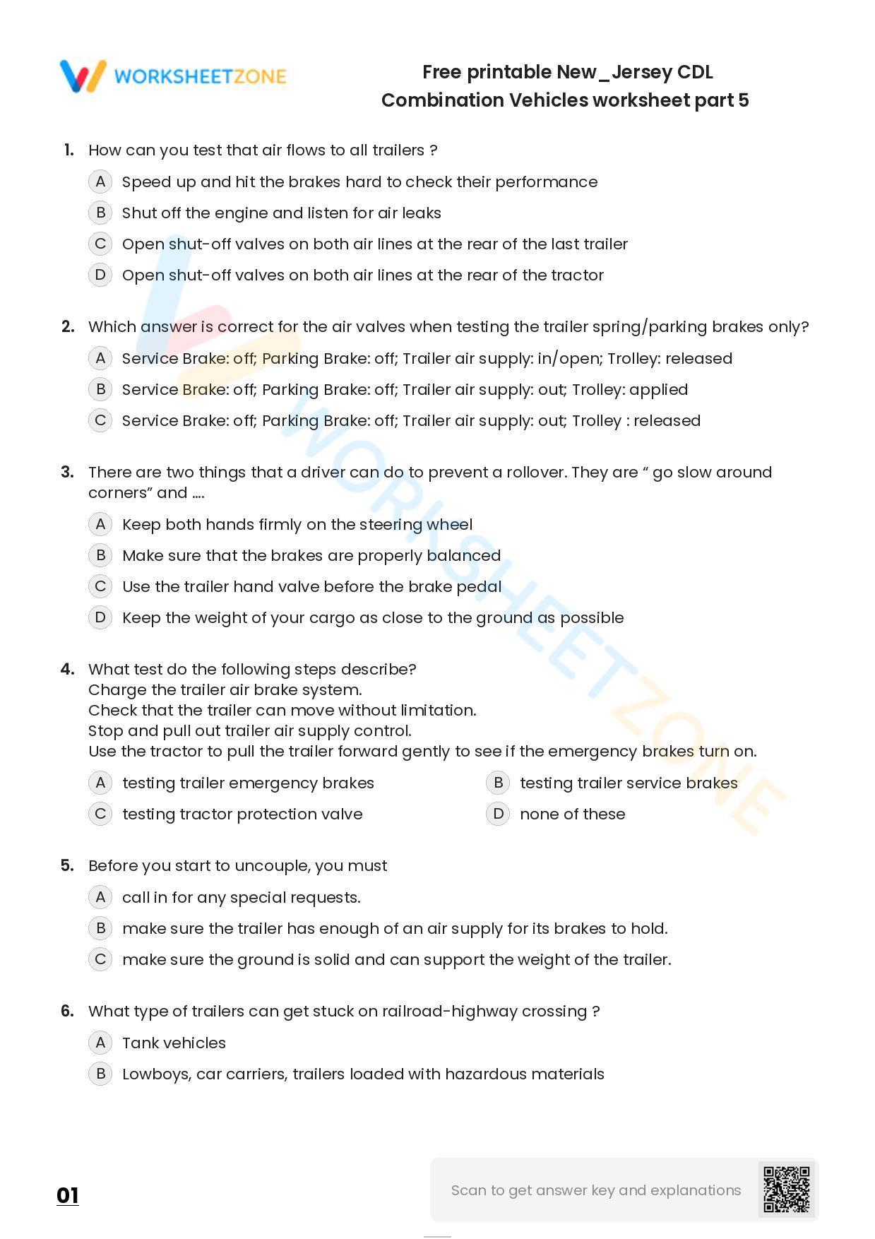 Free Printable New/Jersey CDL Combination Vehicles Worksheet Part 5