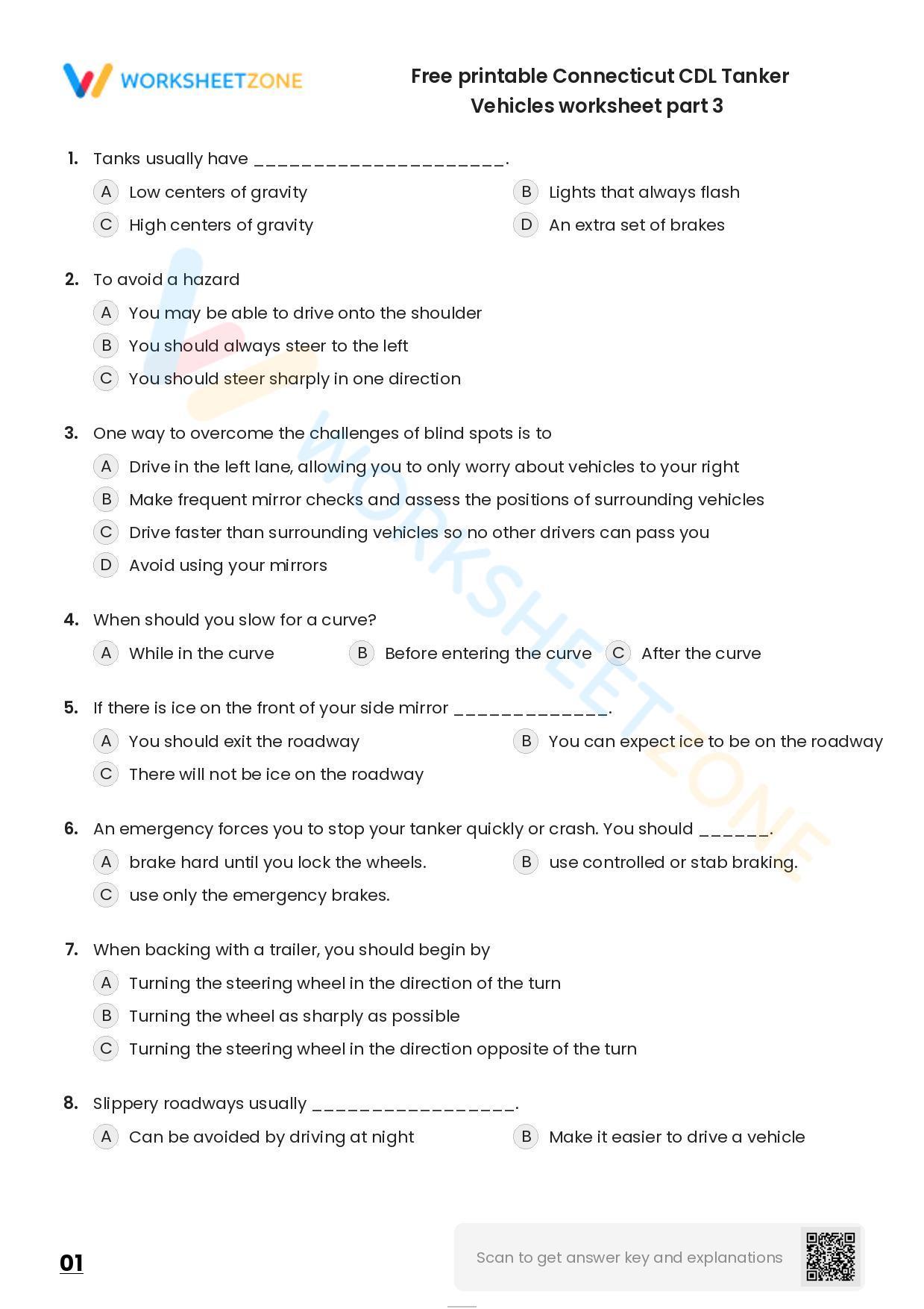 Free printable Connecticut CDL Tanker Vehicles worksheet part 1 ...