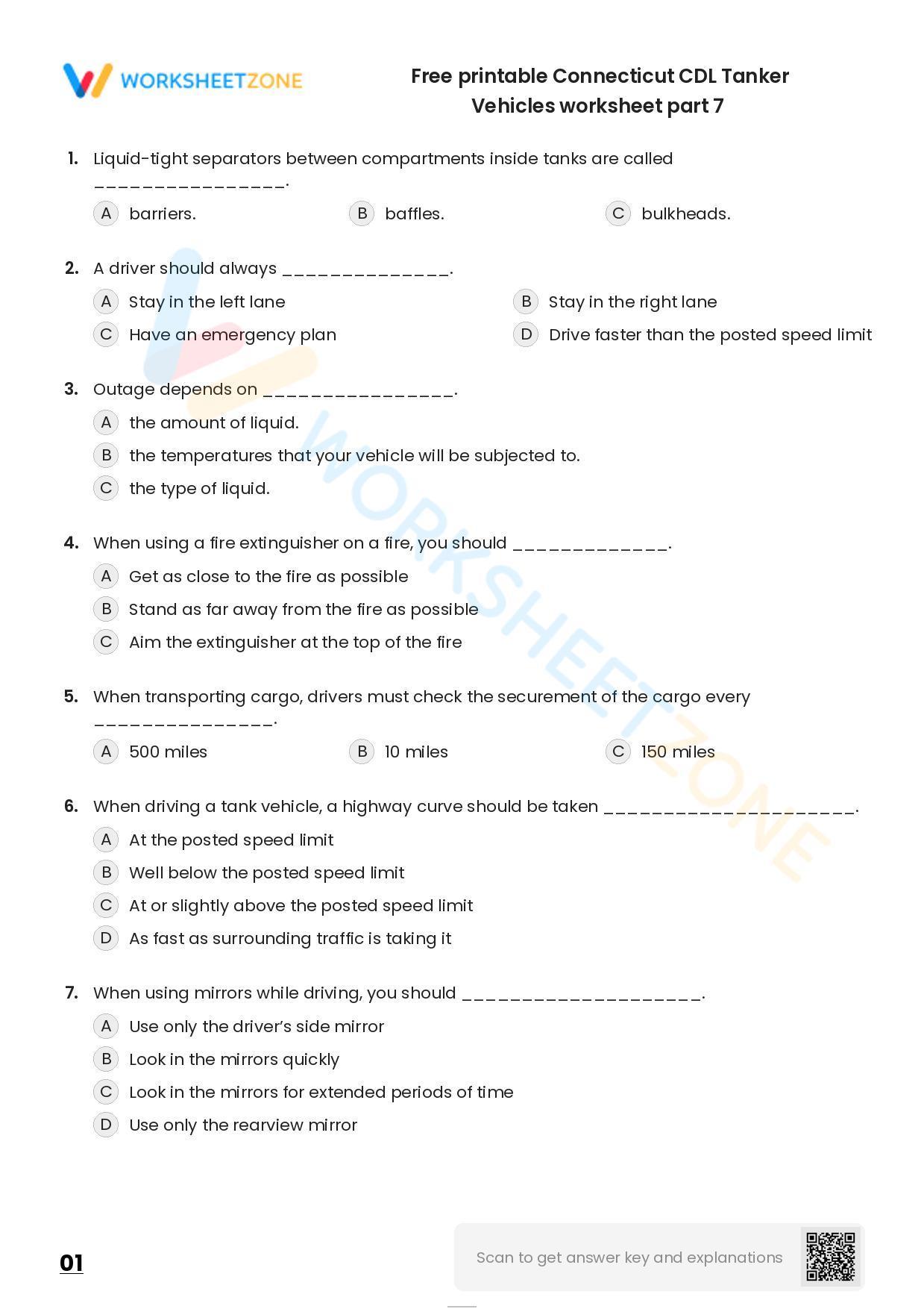 Free Printable Connecticut CDL Tanker Vehicles Worksheet Part 7