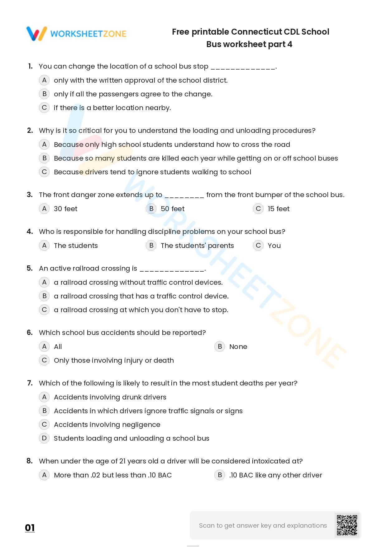 Free Printable Connecticut CDL School Bus Worksheet Part 4