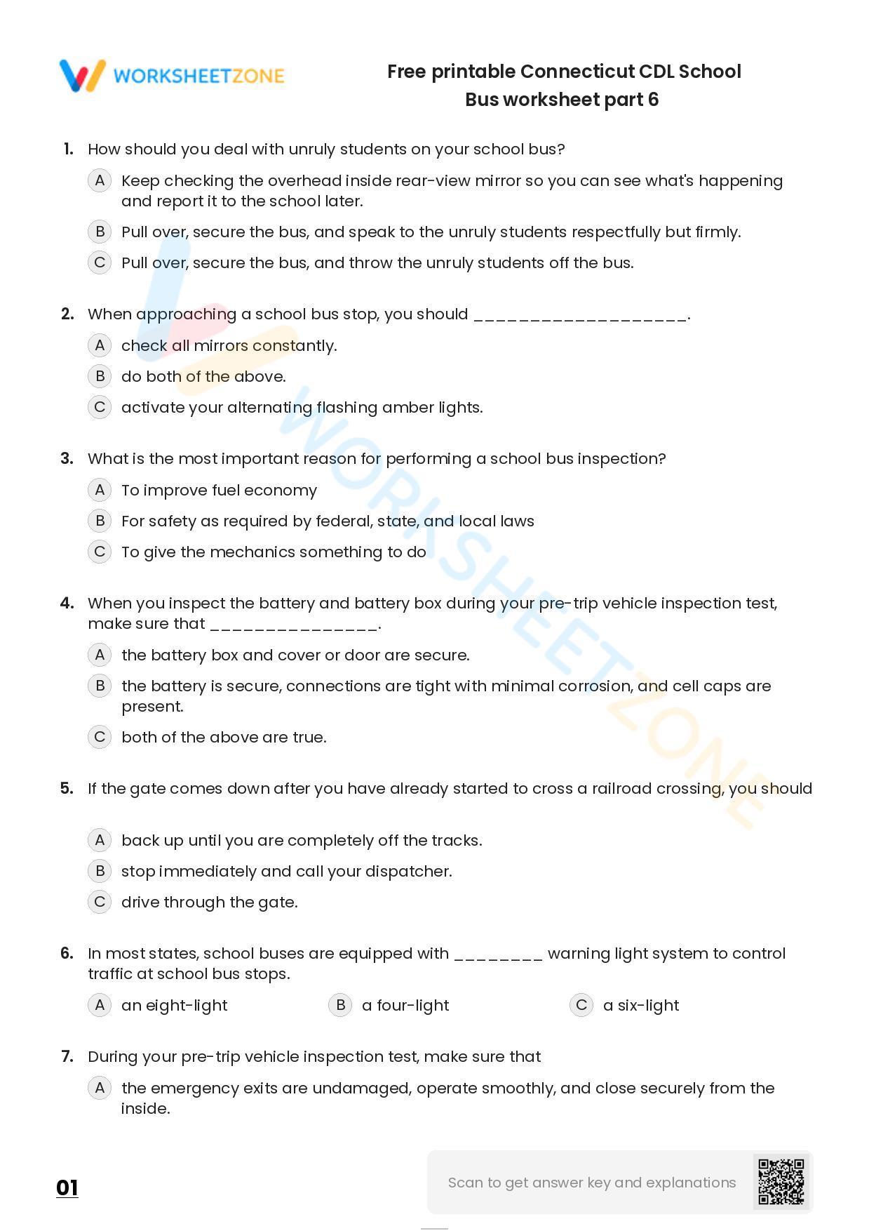 Free Printable Connecticut CDL School Bus Worksheet Part 6