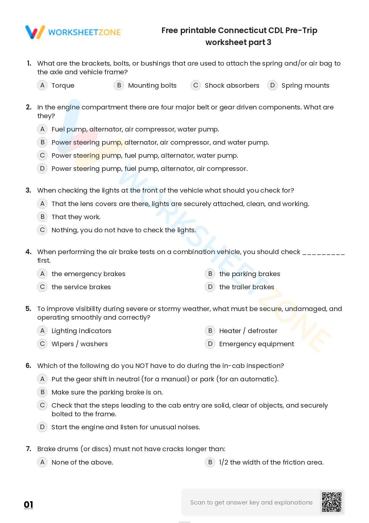 Free Printable Connecticut CDL Pre-Trip Worksheet Part 3