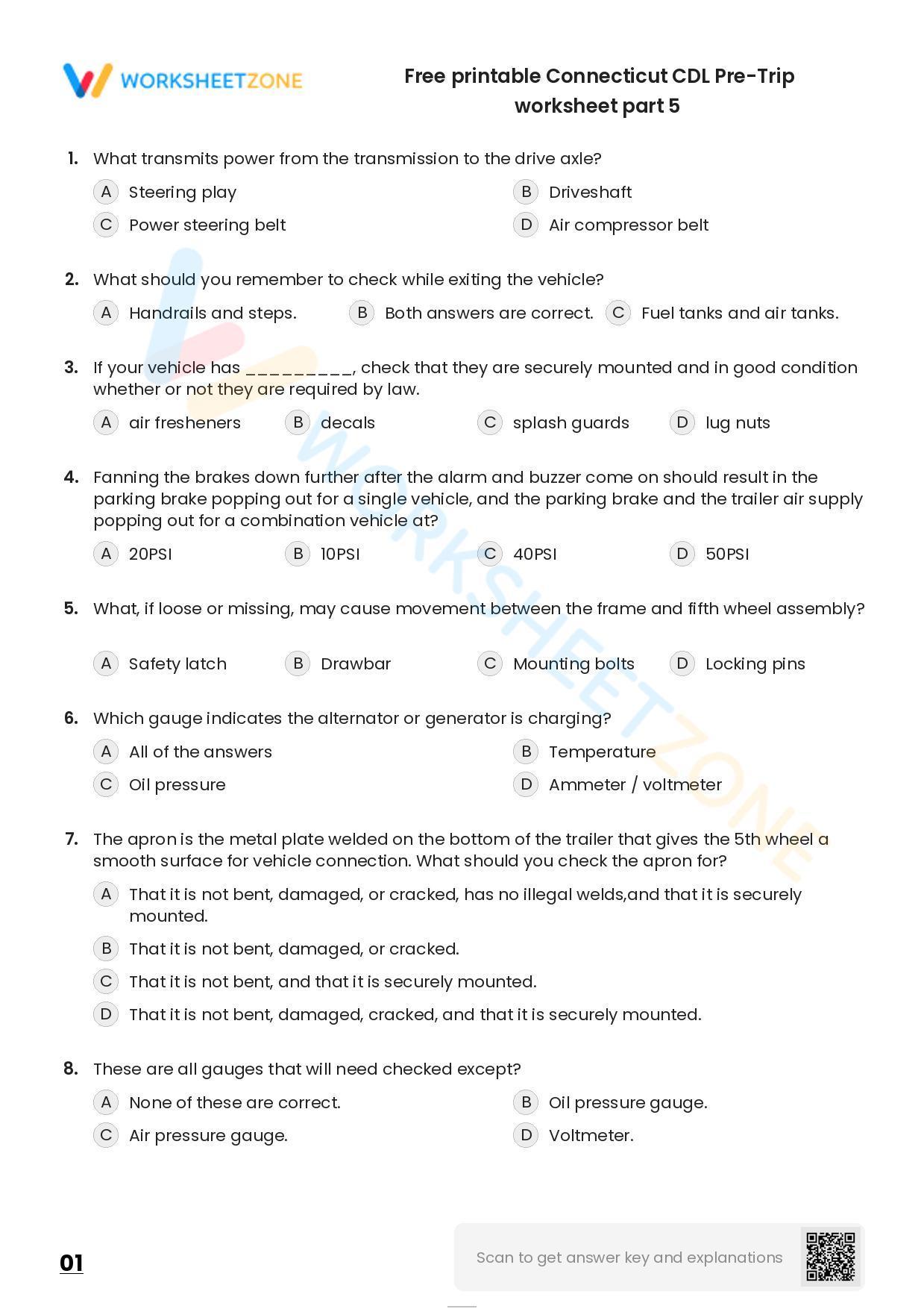 Free Printable Connecticut CDL Pre-Trip Worksheet Part 5