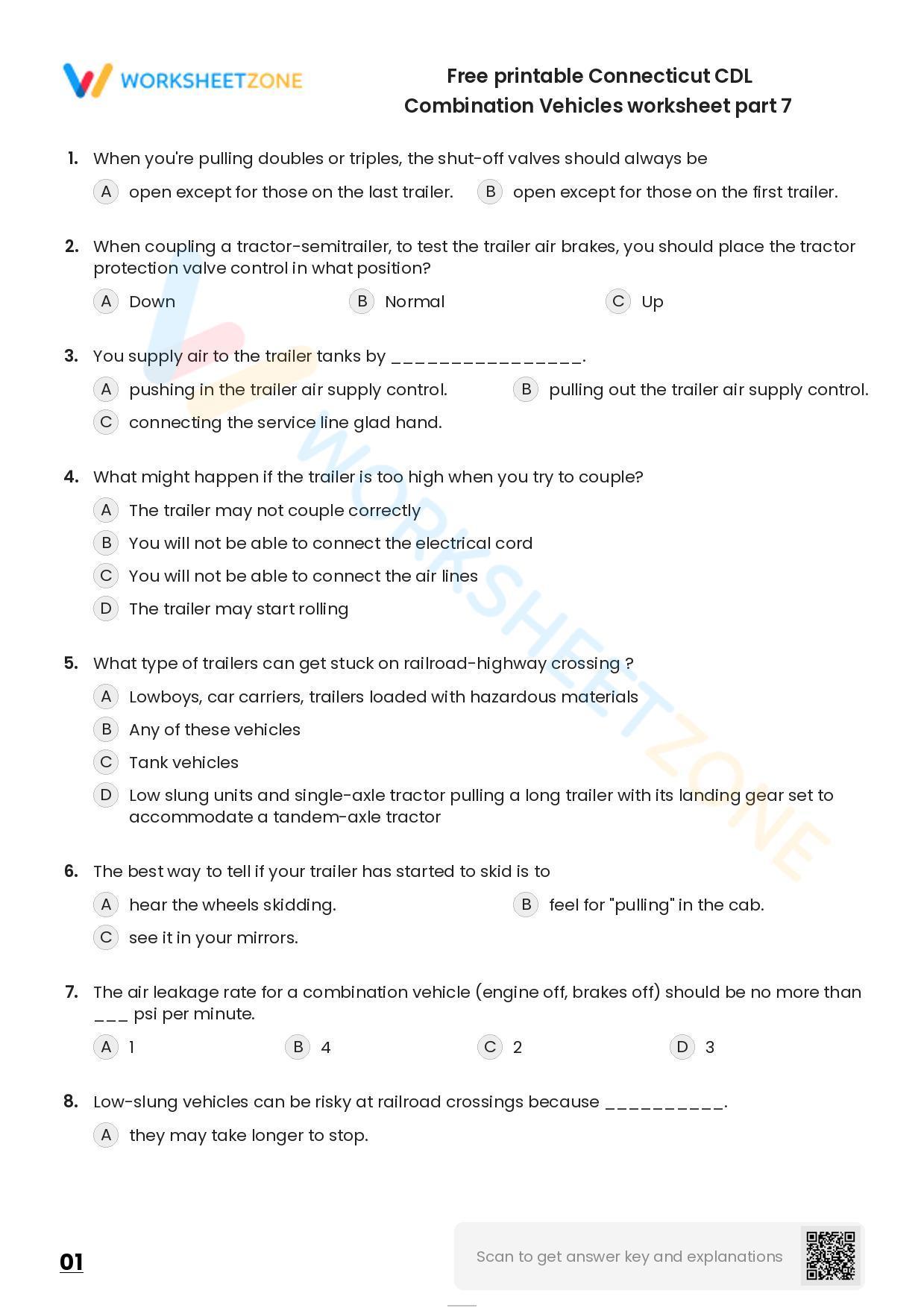 Free Printable Connecticut CDL Combination Vehicles Worksheet Part 7