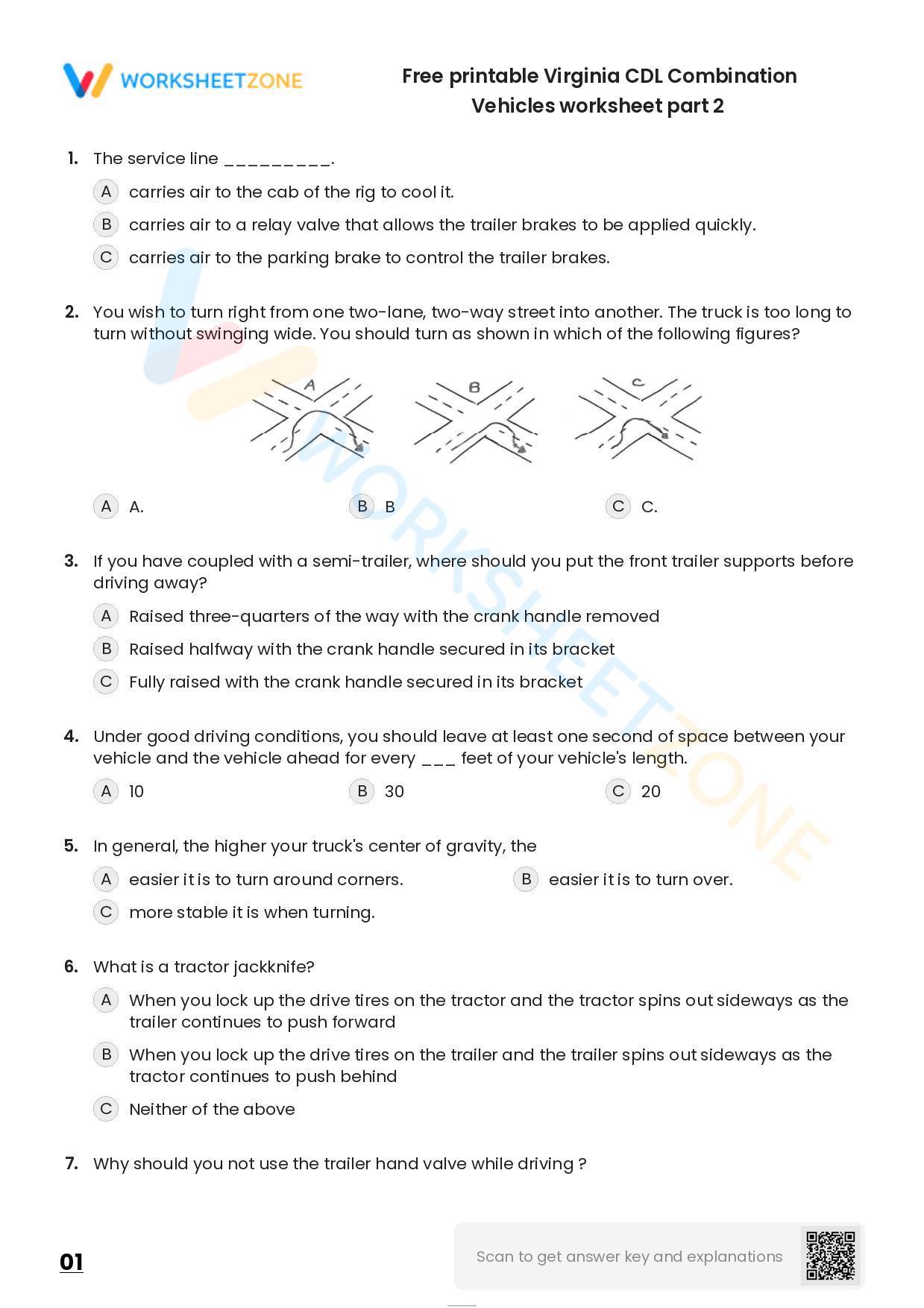 Free printable Virginia CDL Combination Vehicles worksheet part 1 ...