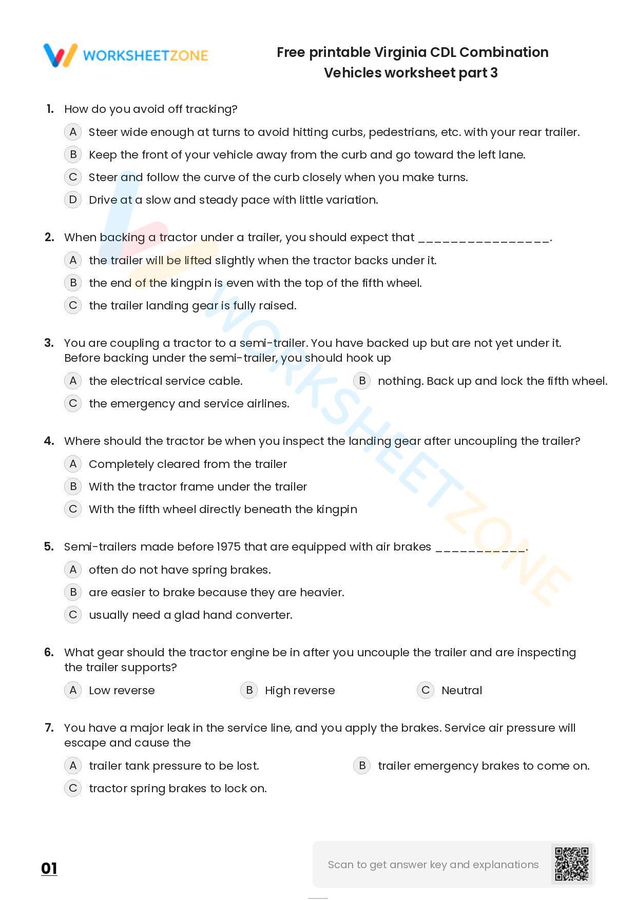 Free Printable Virginia CDL Combination Vehicles Worksheet Part 3