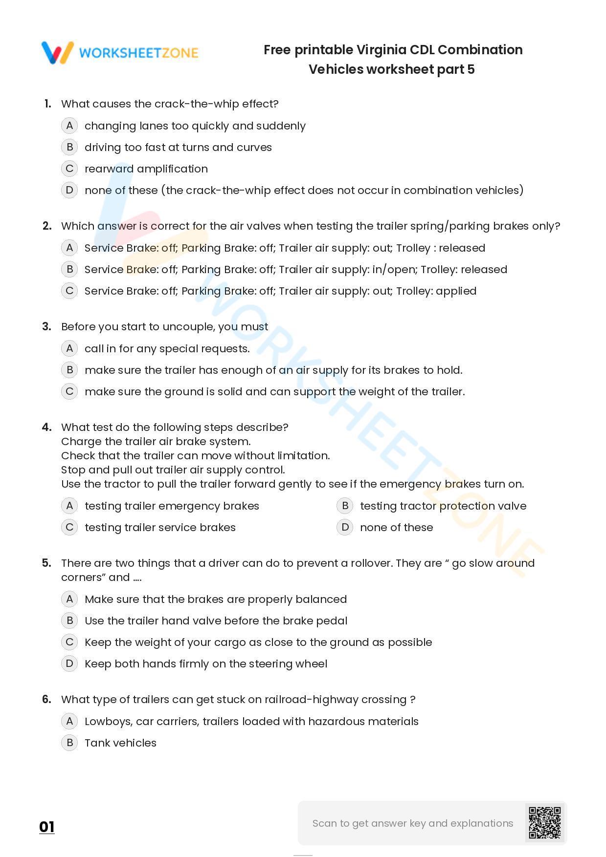 Free printable Virginia CDL Combination Vehicles worksheet part 1 ...