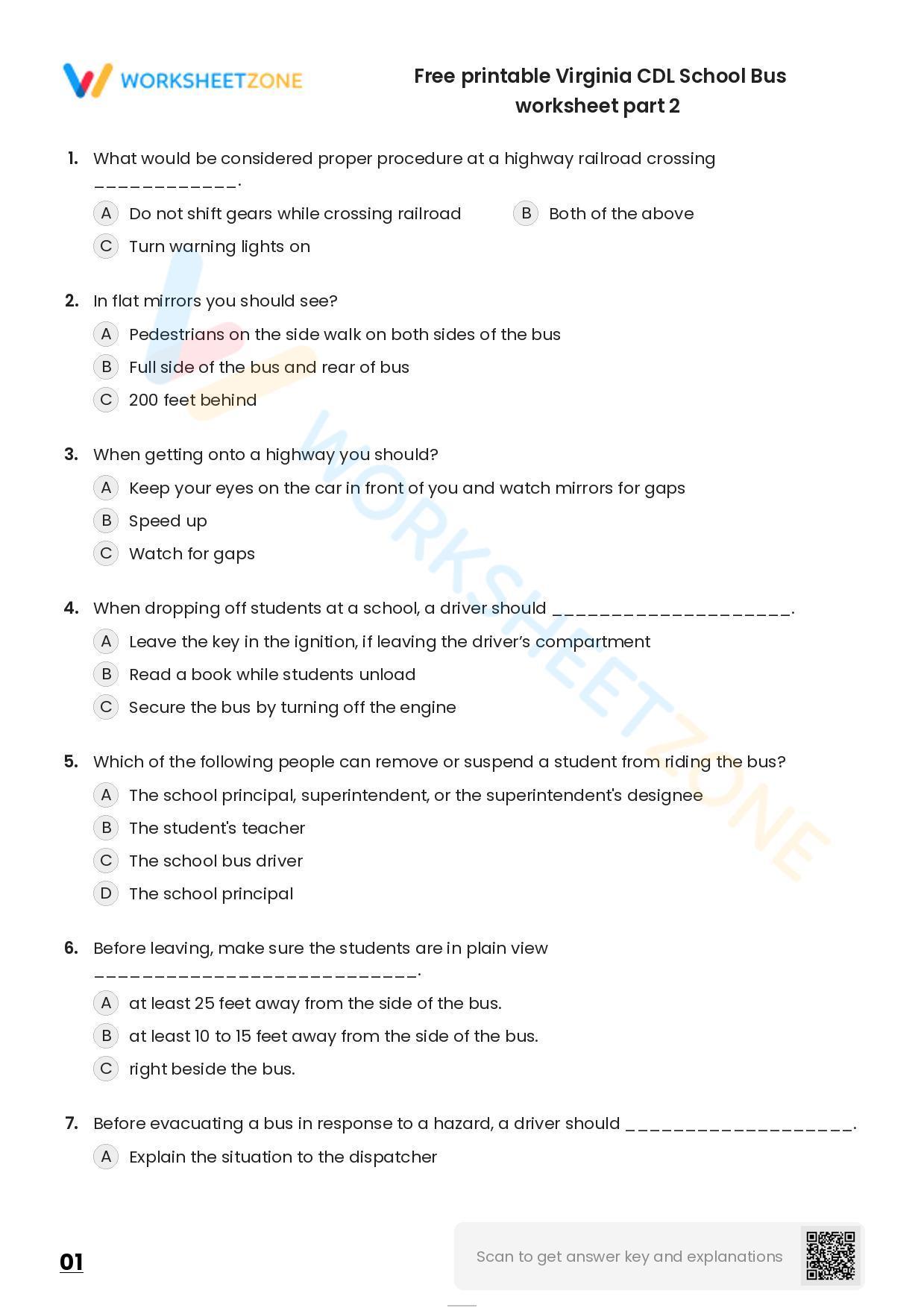Free Printable Virginia CDL School Bus Worksheet Part 2