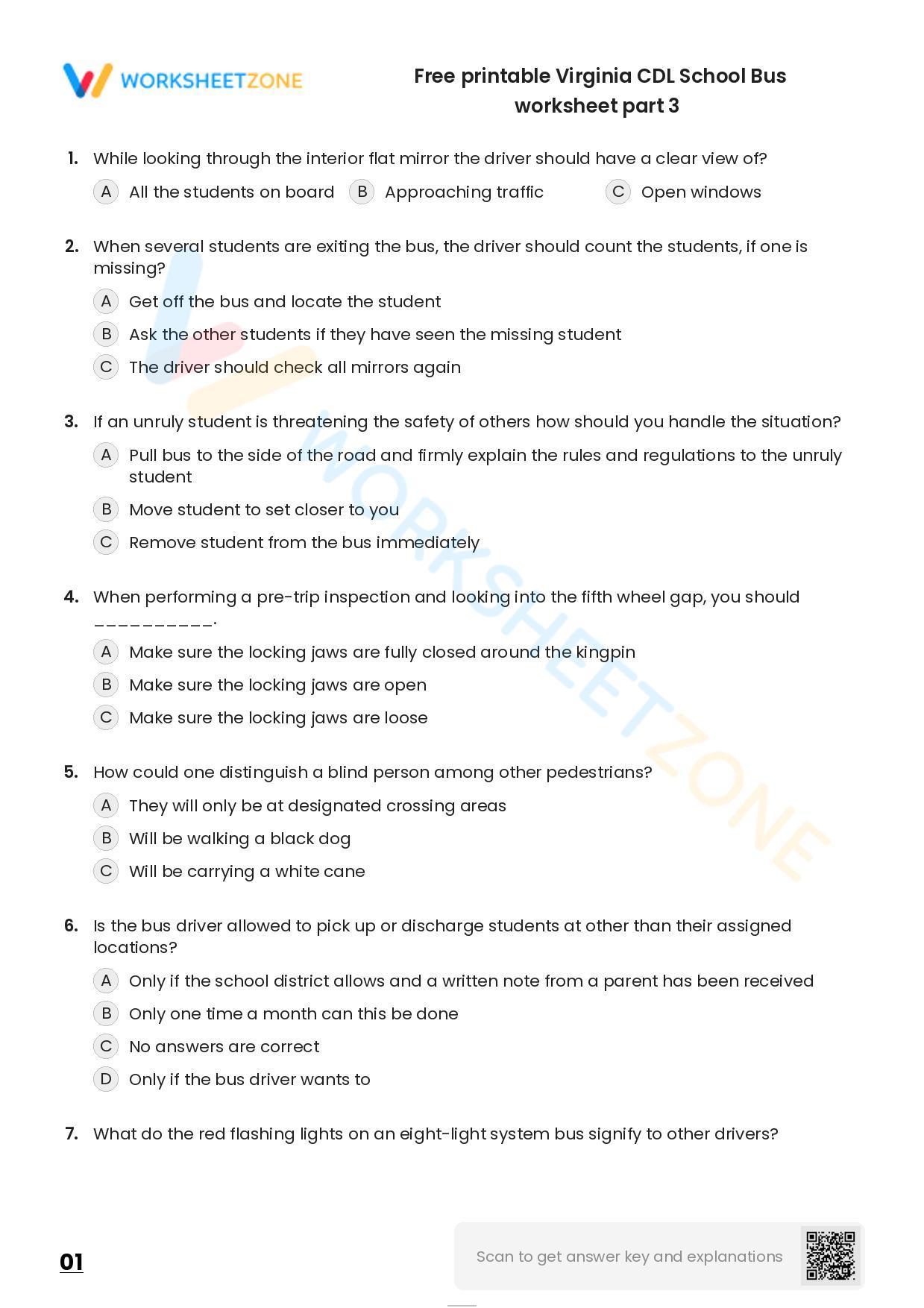 Free Printable Virginia CDL School Bus Worksheet Part 3