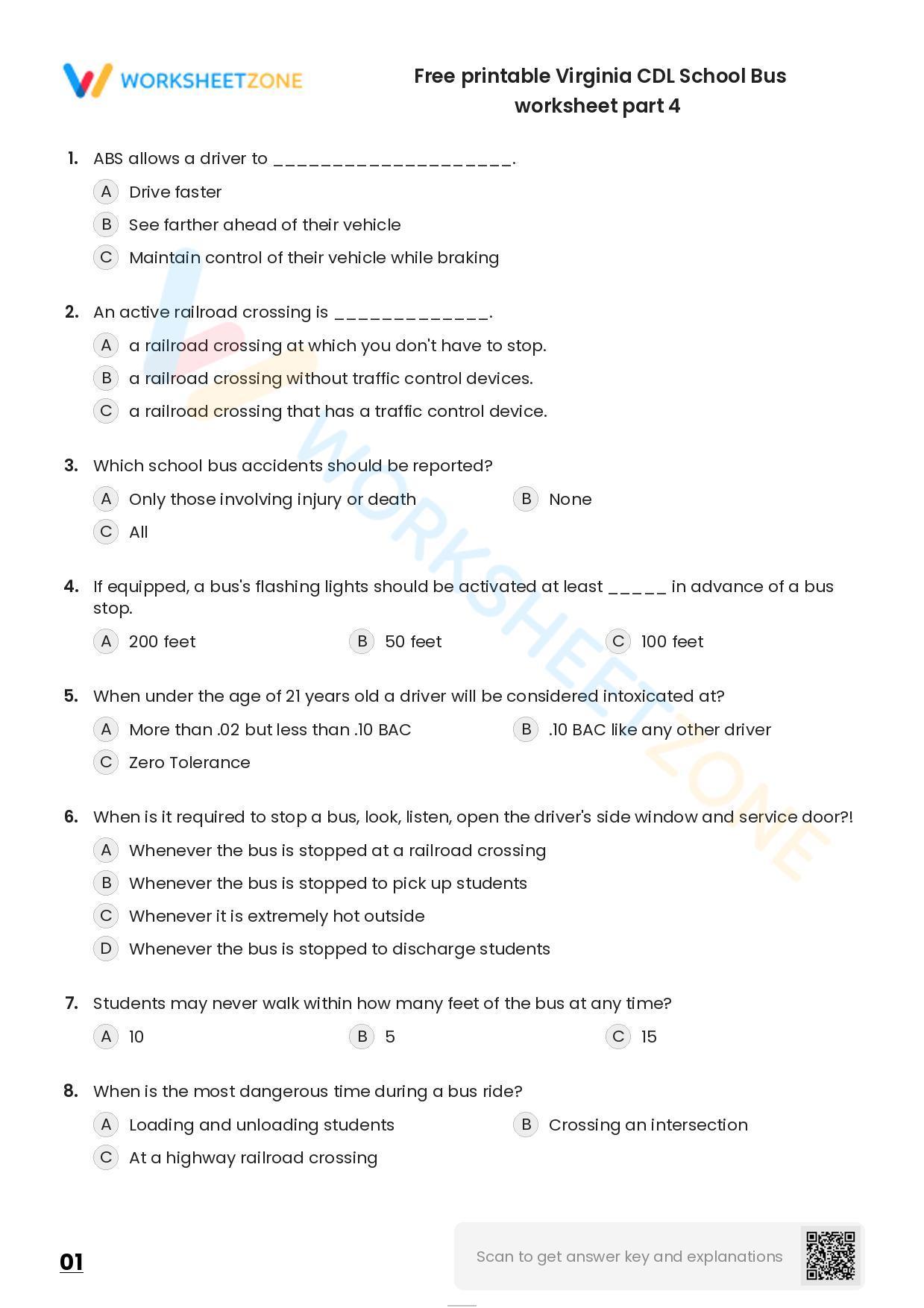 Free Printable Virginia CDL School Bus Worksheet Part 4