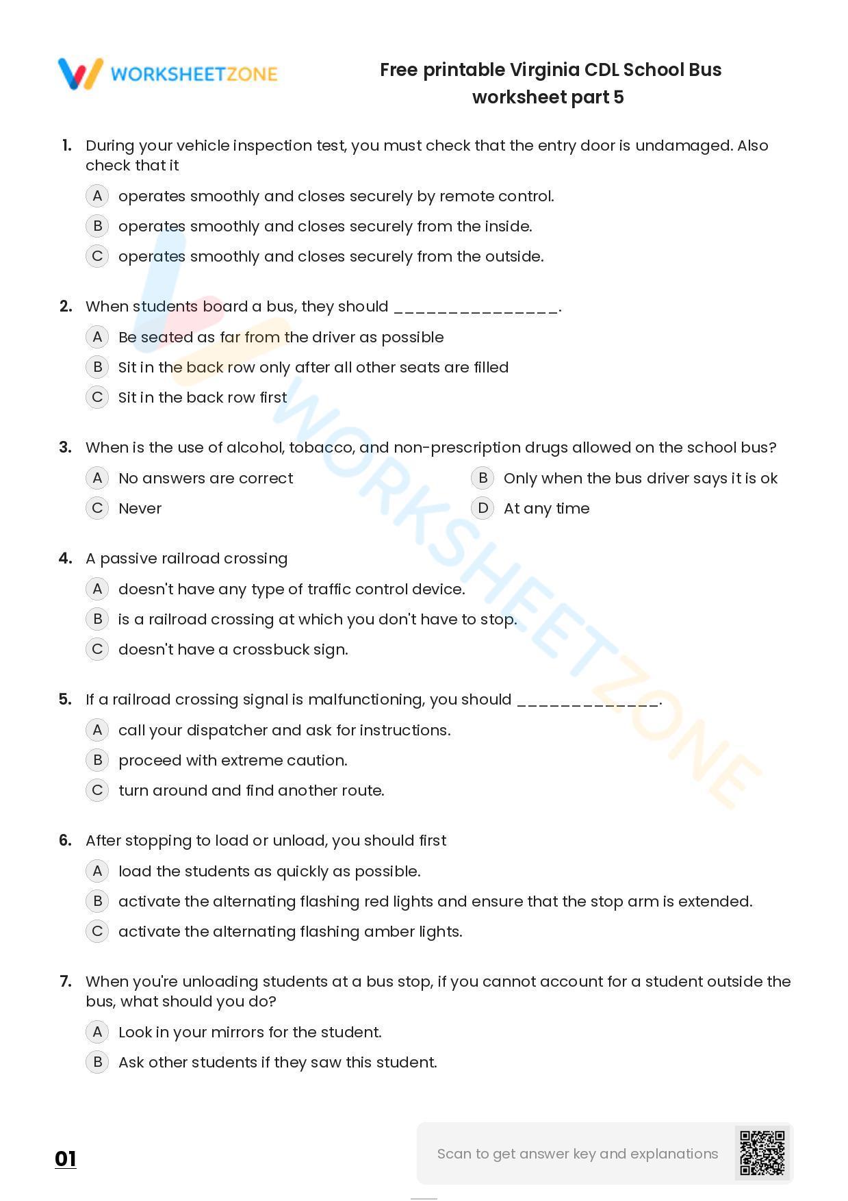 Free Printable Virginia CDL School Bus Worksheet Part 5