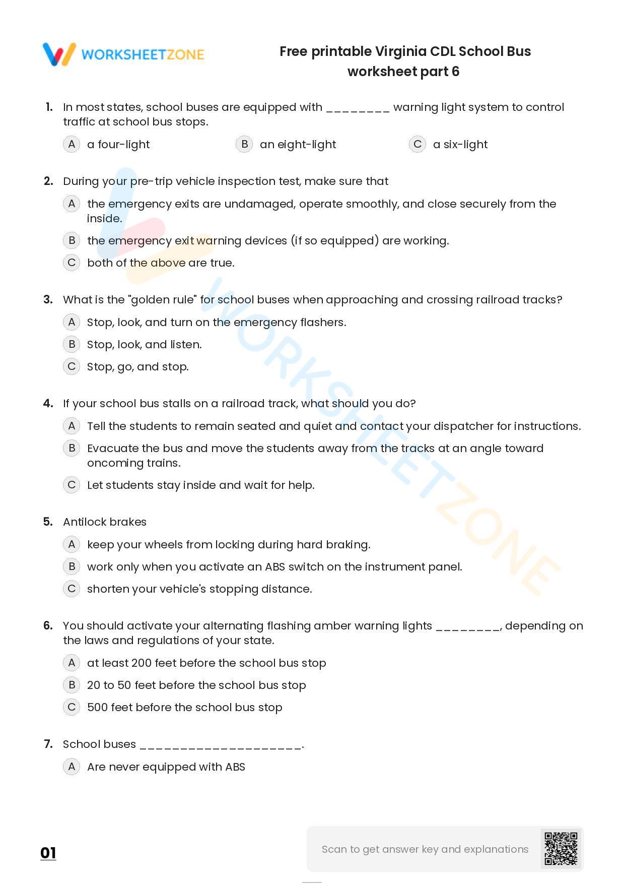 Free printable Virginia CDL School Bus worksheet part 1 | Worksheet Zone