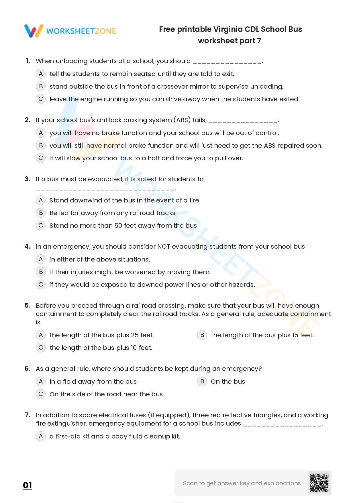 Free Printable Virginia CDL School Bus Worksheet Part 7