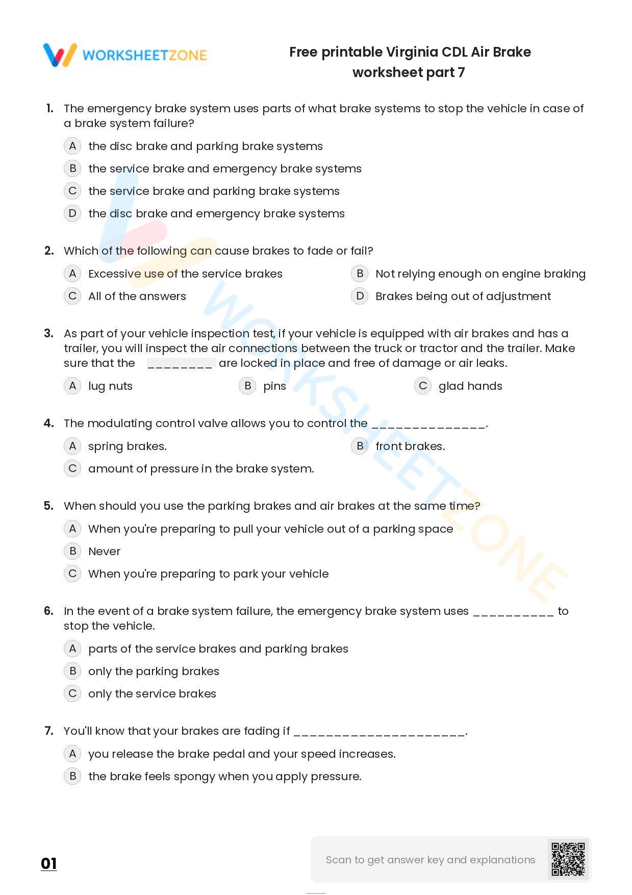Free Printable Virginia CDL Air Brake Worksheet Part 7