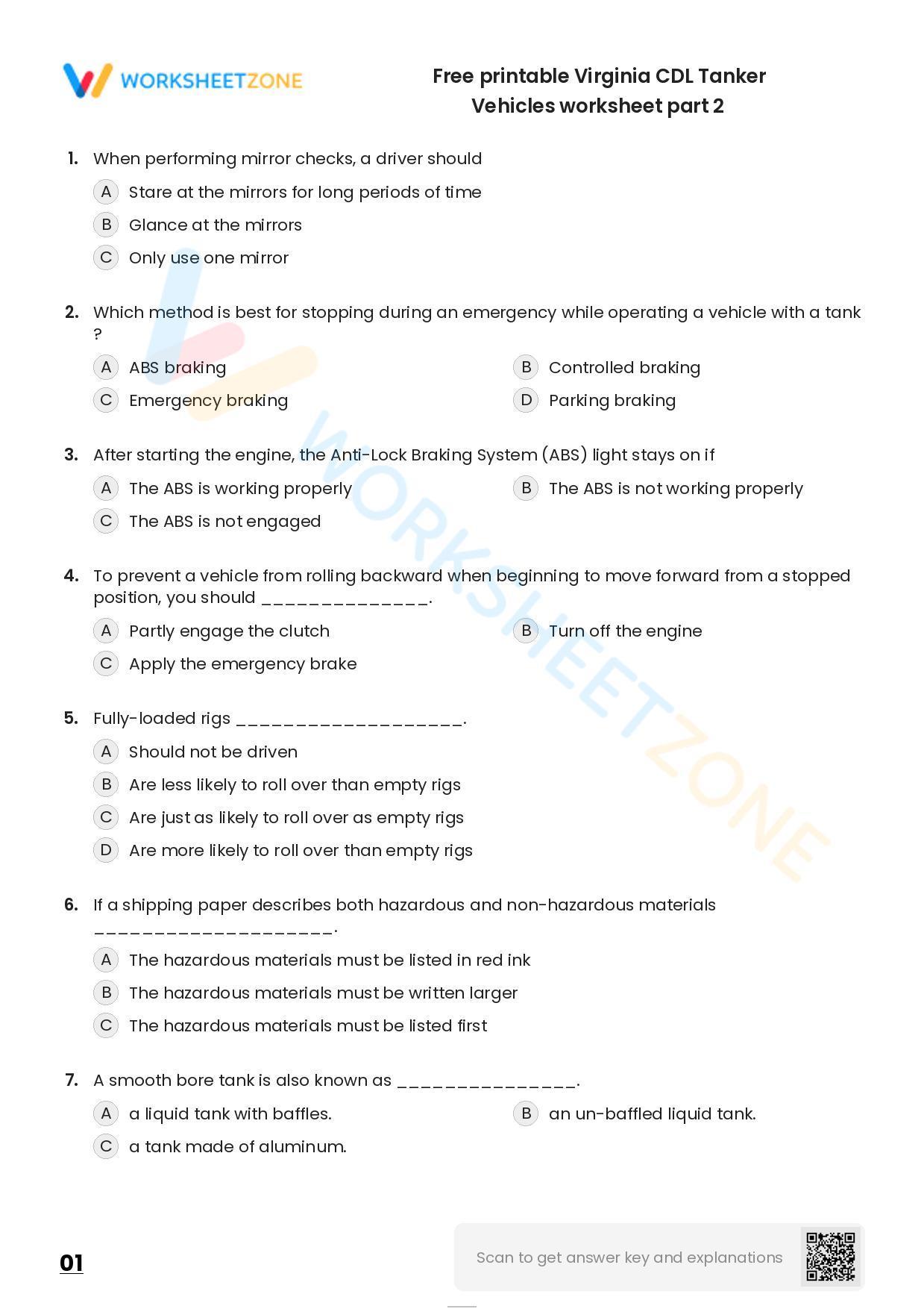 Free Printable Virginia CDL Tanker Vehicles Worksheet Part 2