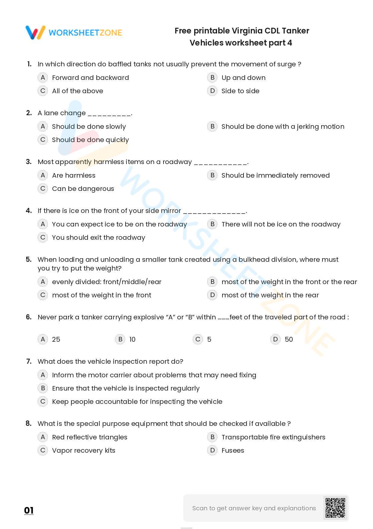 Free Printable Virginia CDL Tanker Vehicles Worksheet Part 4