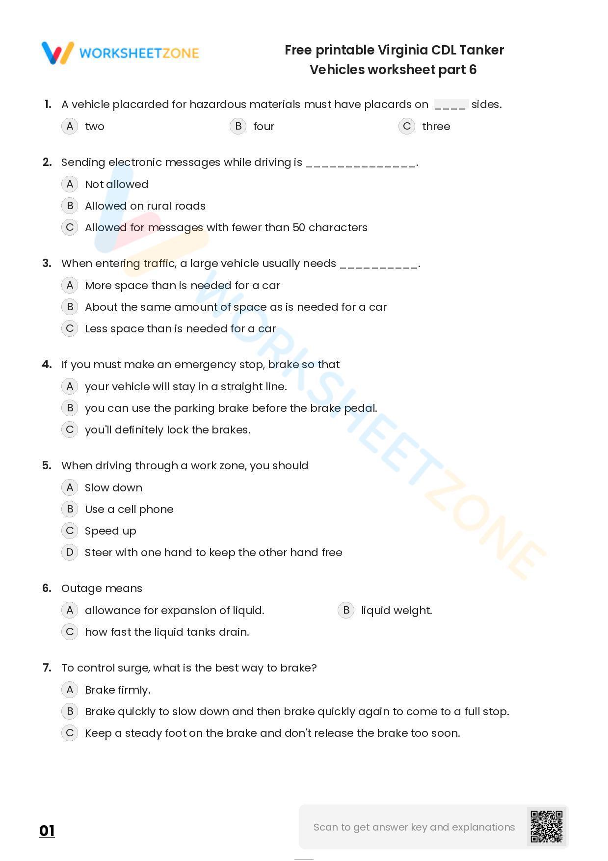 Free Printable Virginia CDL Tanker Vehicles Worksheet Part 6